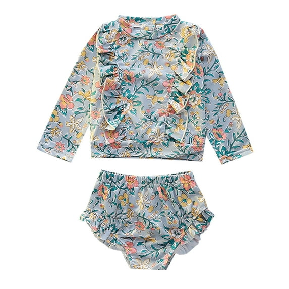 MEZZALL Kids Bikini Long Sleeve Flower Printed Sun Swimsuit Sets For ...