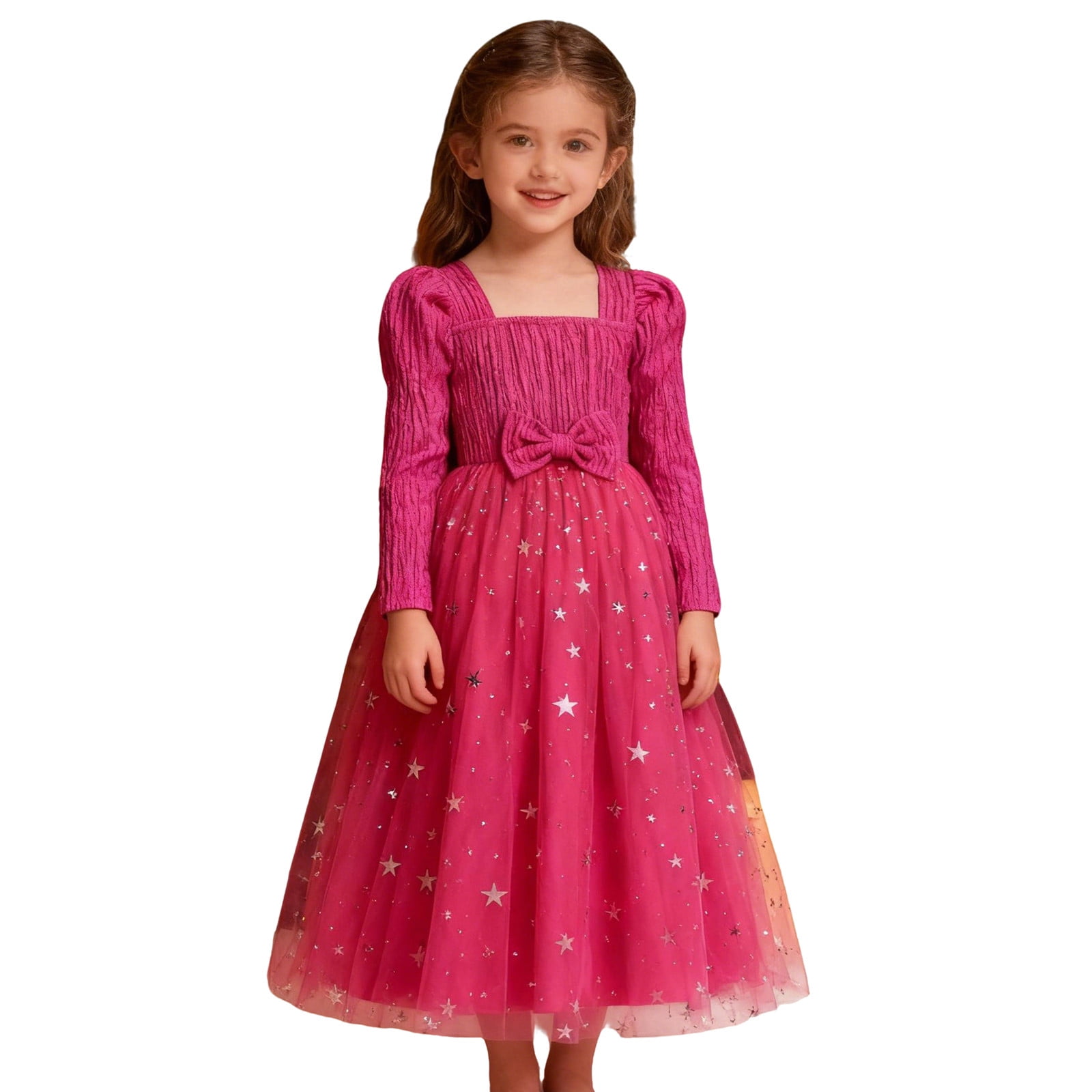 MEZZALL Kids Dresses Party Dress Girls Long Sleeve Tutu With Bow Star ...