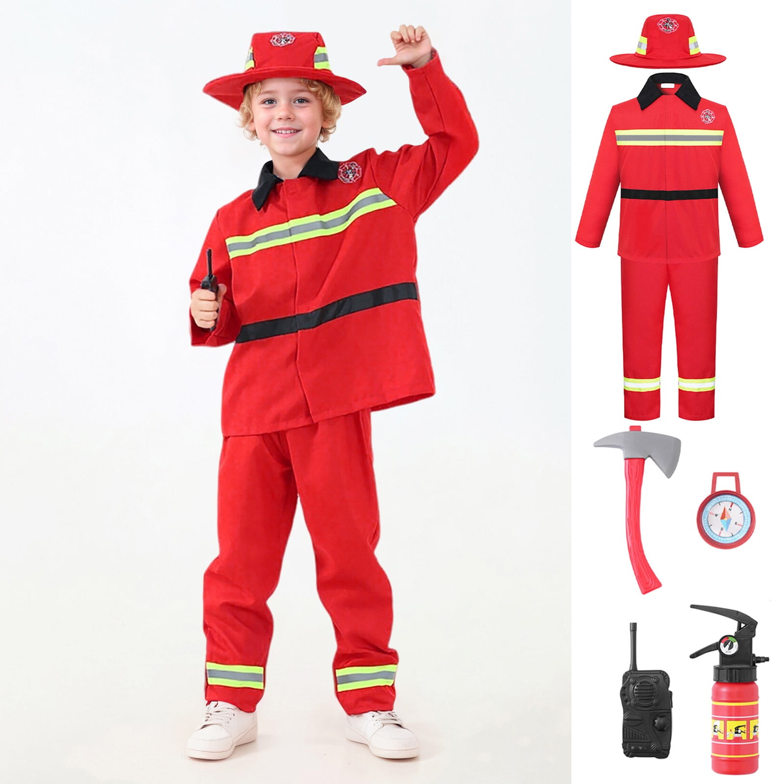 MEZZALL Kids Fireman Outfit Sets For Children With For Pretend Play And ...