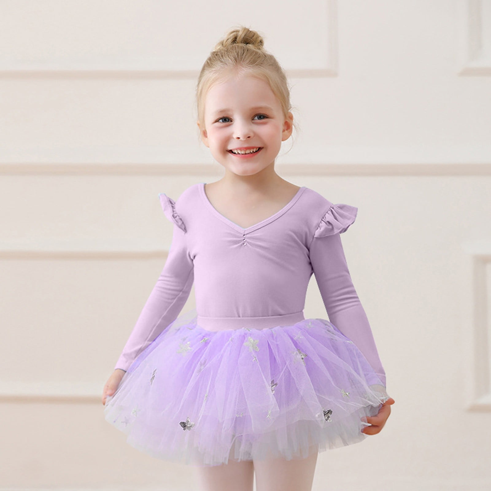 MEZZALL Long Sleeve Ballet Leotard For Girls With Detachable Tutu Skirt ...