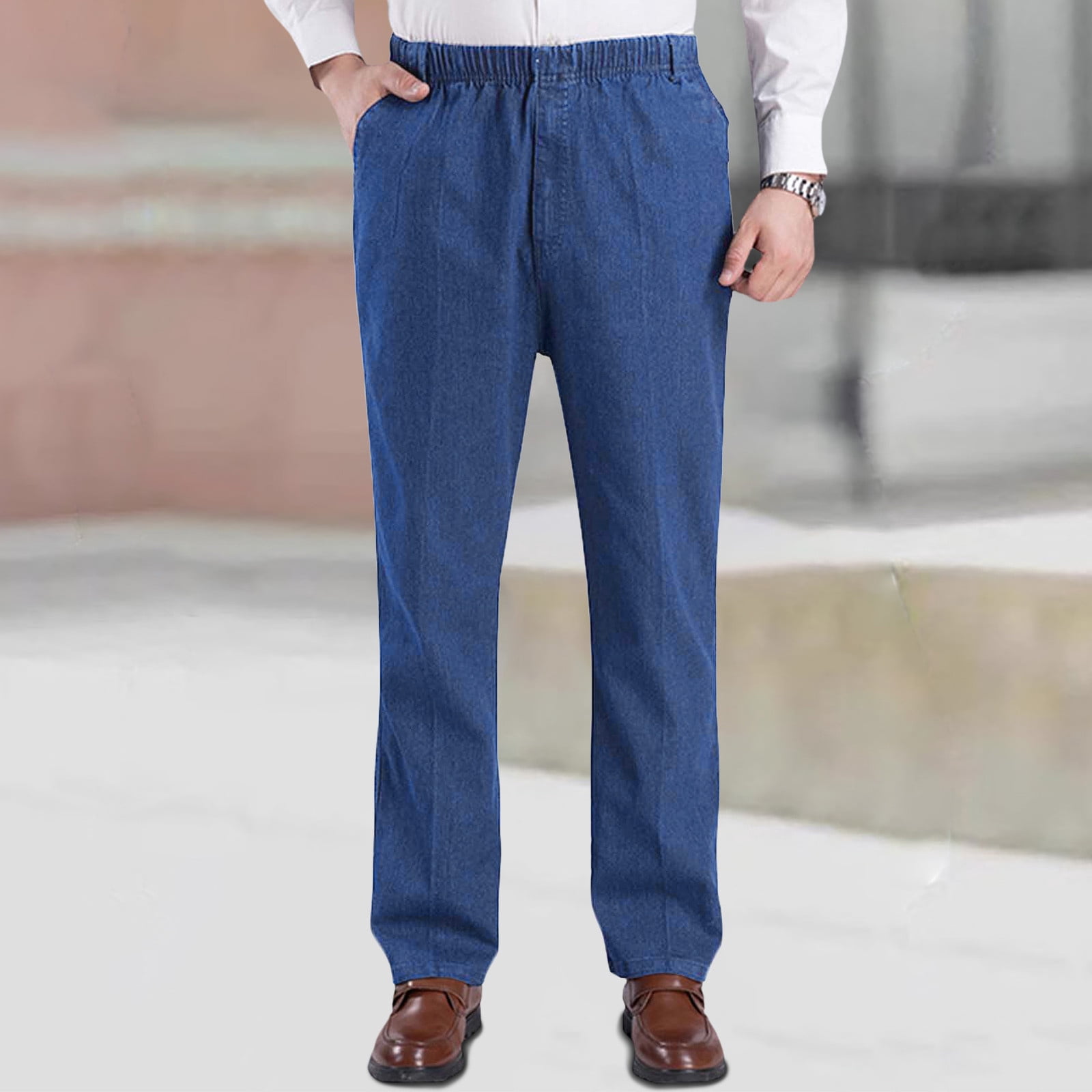 MEZZALL Men's Jeans High Waist Elasticated Waist Loose Stretch Deep ...
