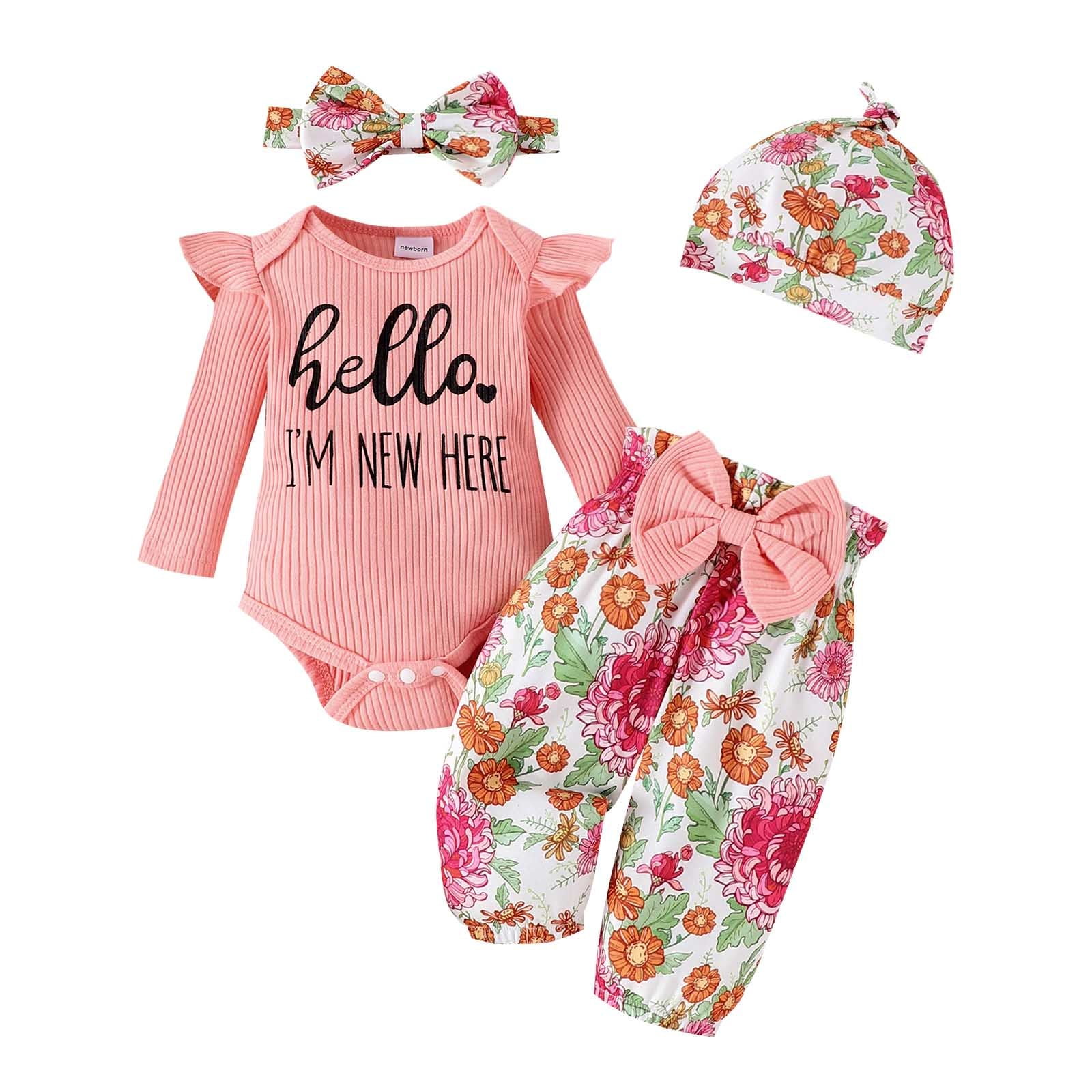 MEZZALL Baby Girl Clothes Outfits Rib Knit Bodysuit Romper Floral Pants ...