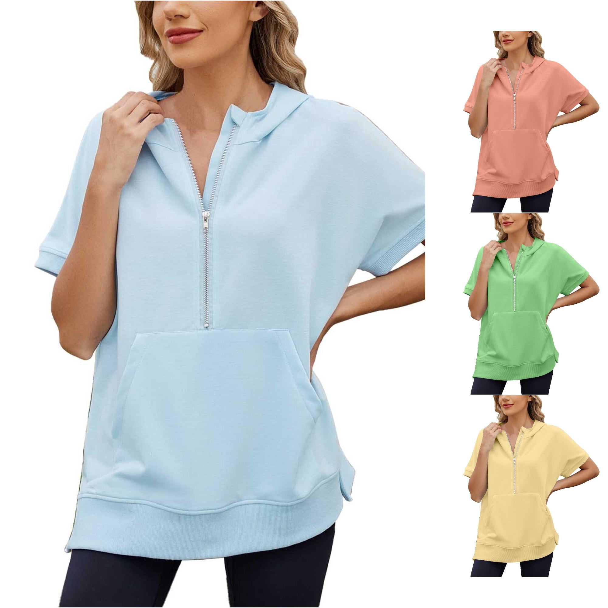MEZZALL Women Solid Color Hoodies Sweatshirts Loose Zipper Pockets ...