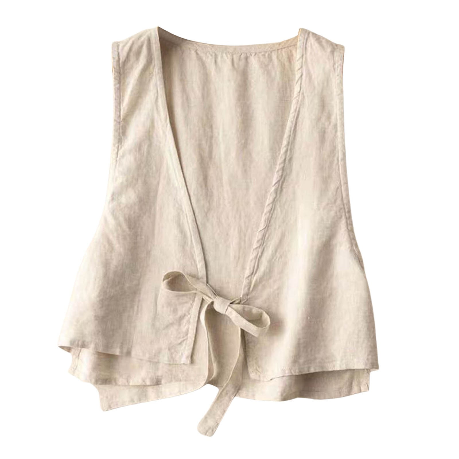 MEZZALL Womens Cotton Linen Vest Casual Loose V-Neck Solid Color Summer ...