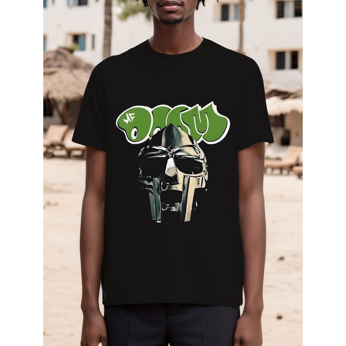 MF Doom Vintage-Inspired T-Shirt for Men - Black Cotton Tee with Green ...