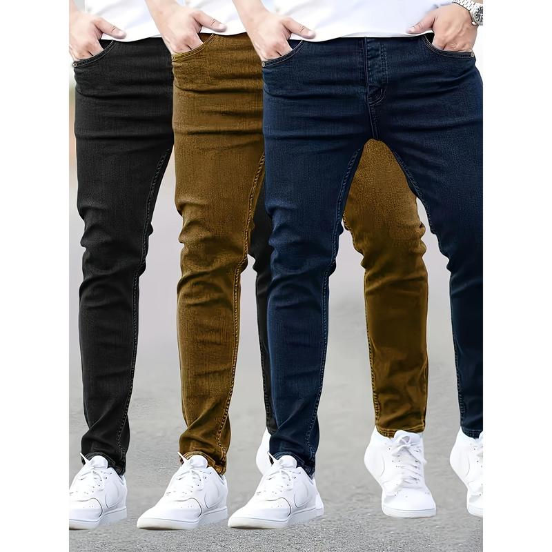 MF New 20243 Pack Men's Slim Fit Stretch Jeans, Solid Color, Regular ...
