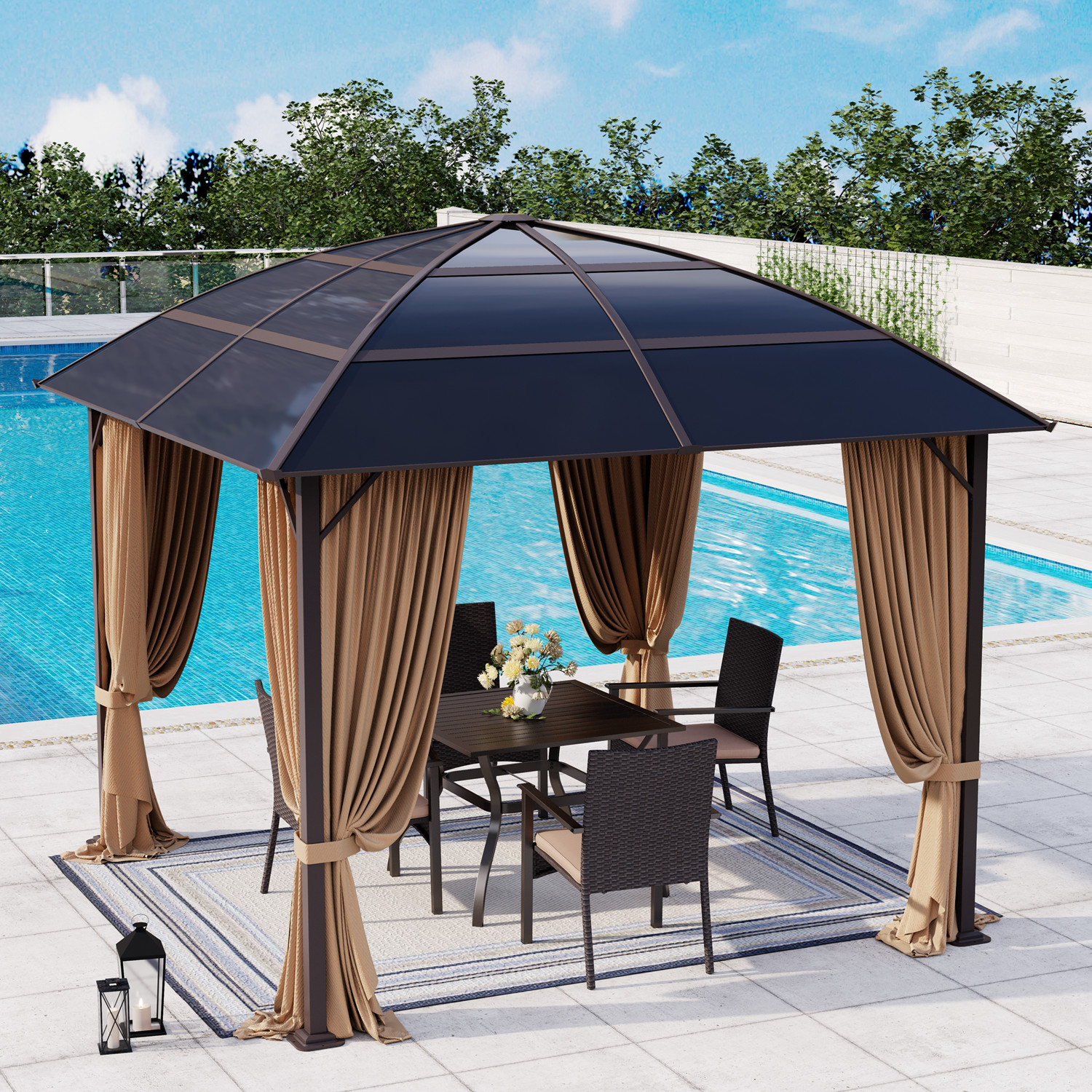 Erommy Outdoor Hardtop Gazebo Pergola w Galvanized Steel Roof and ...