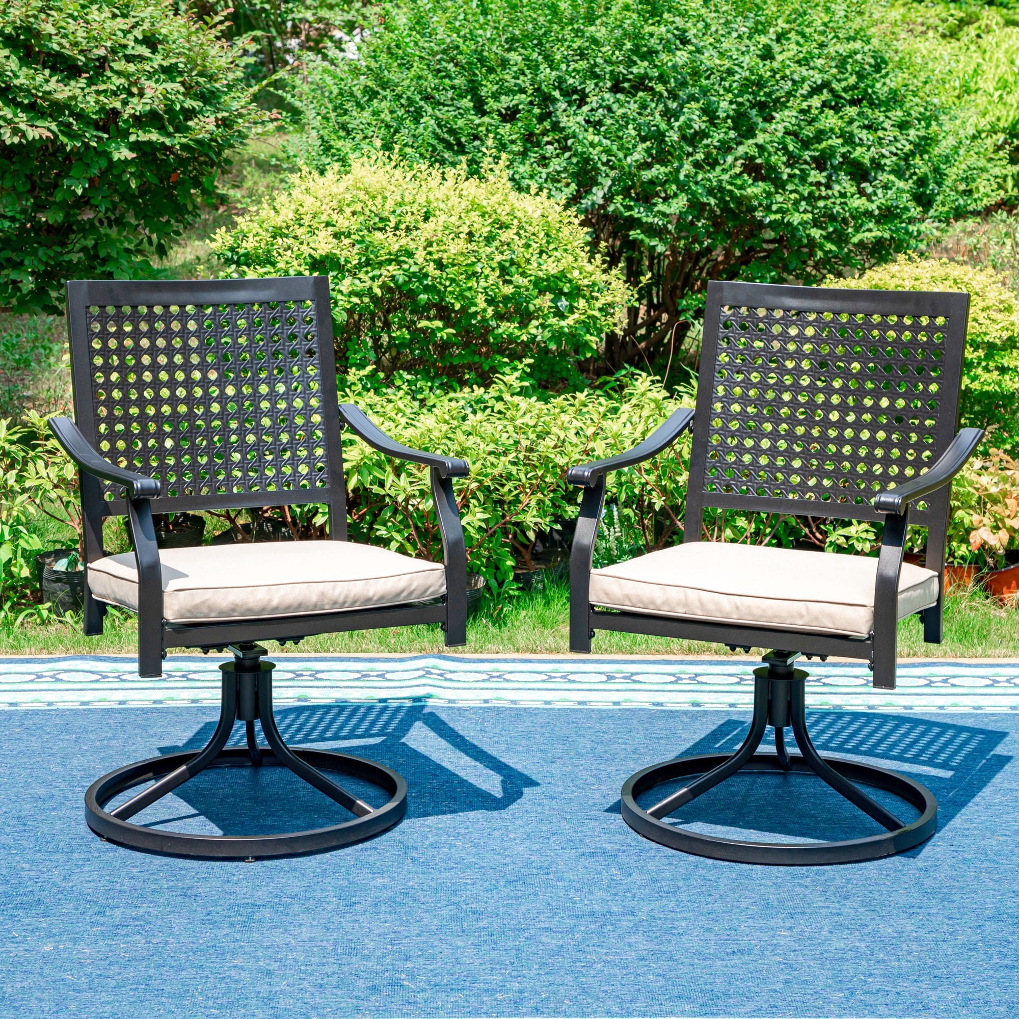 MF Studio 2-Piece Outdoor Patio Metal Steel Swivel Dining Chairs with ...