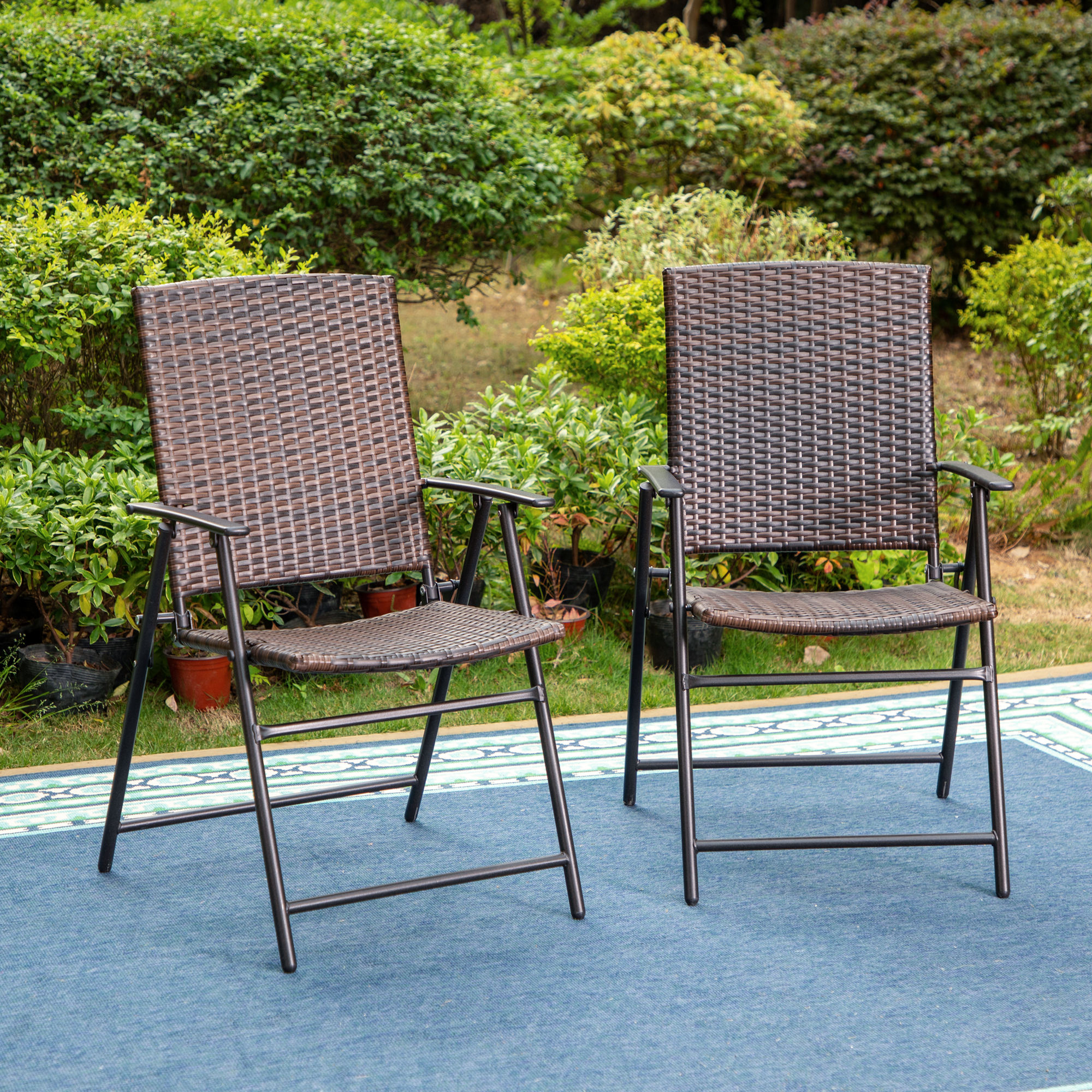 Gymax Set of 4 Patio Folding Rattan Dining Chairs Camping Portable ...