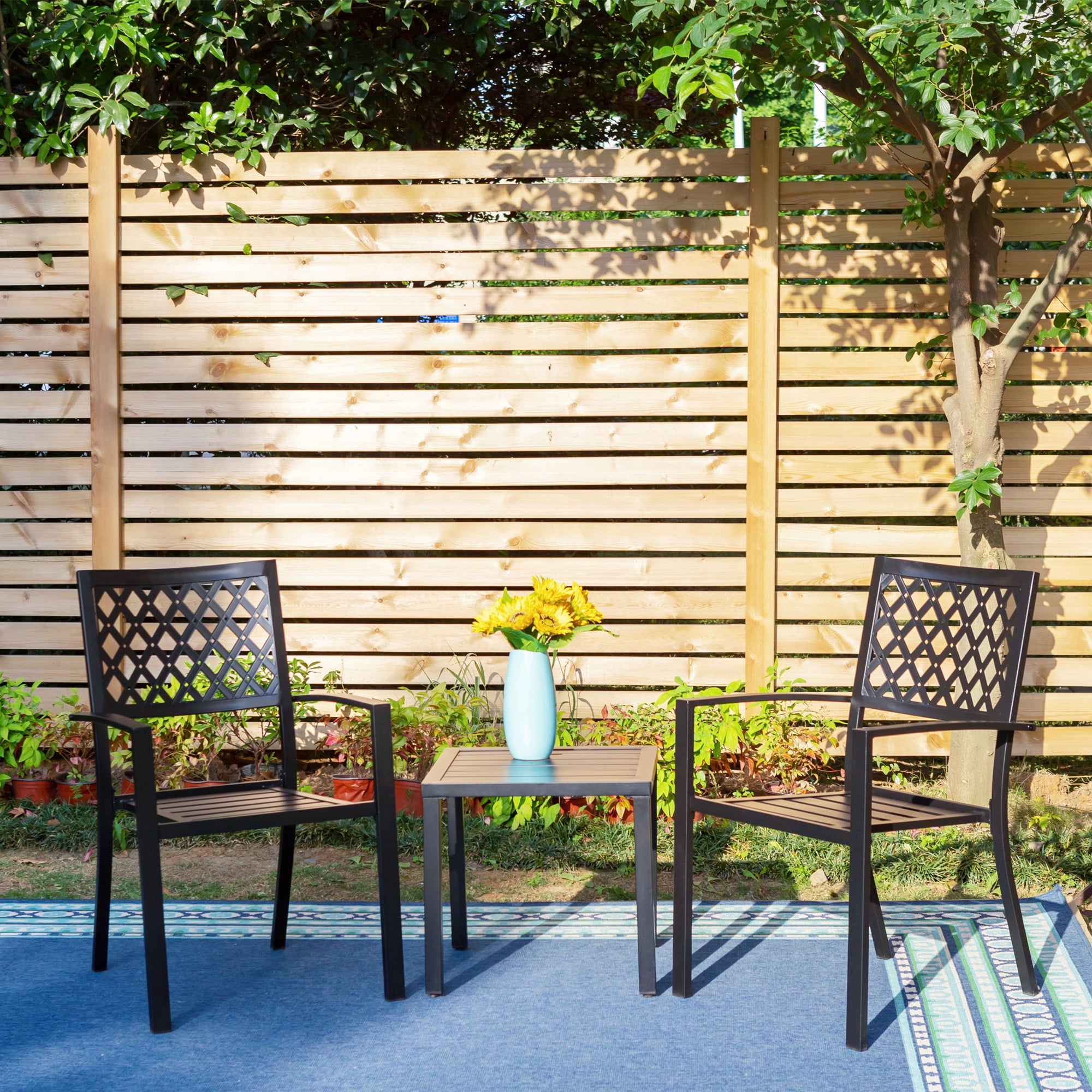 MF Studio 3-Piece Outdoor Patio Set, 2 Armchairs & 1 Square Table ...