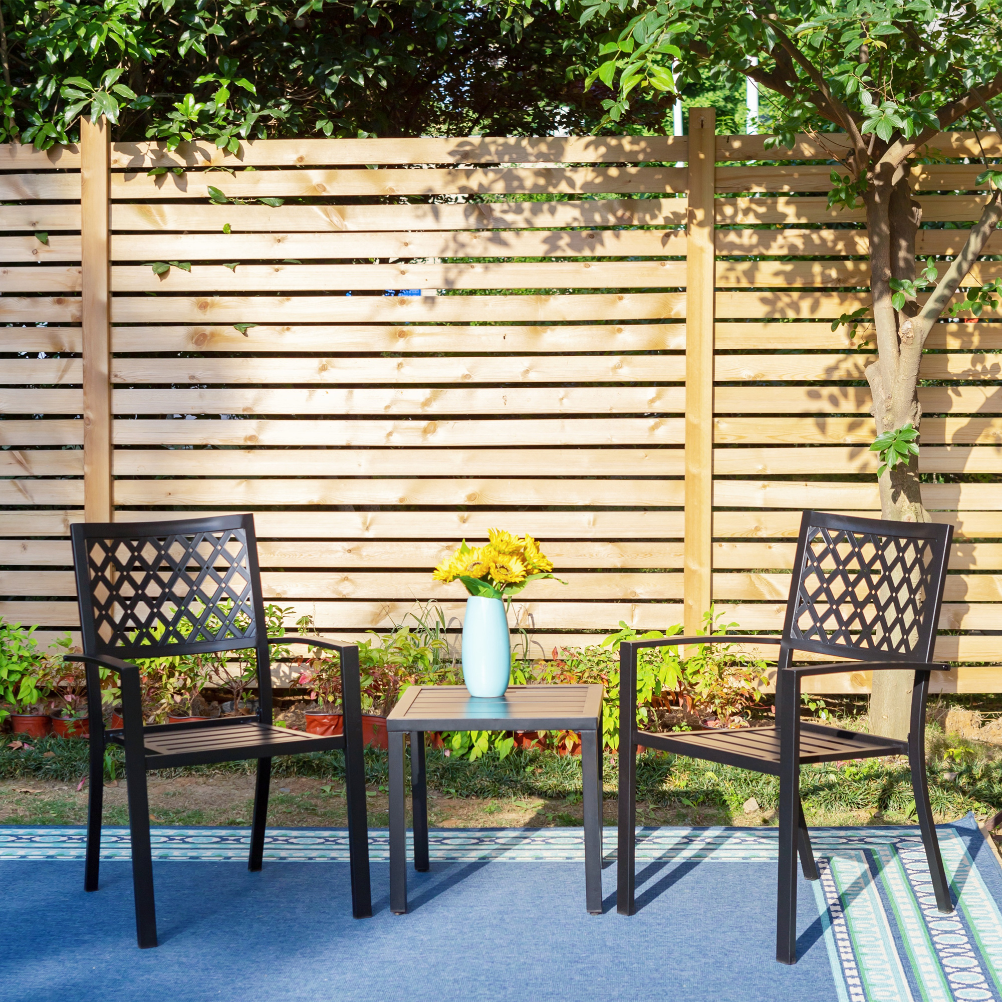 GDF Studio Leeward Outdoor Round Wicker 3 Piece Bistro Set, Gray and ...