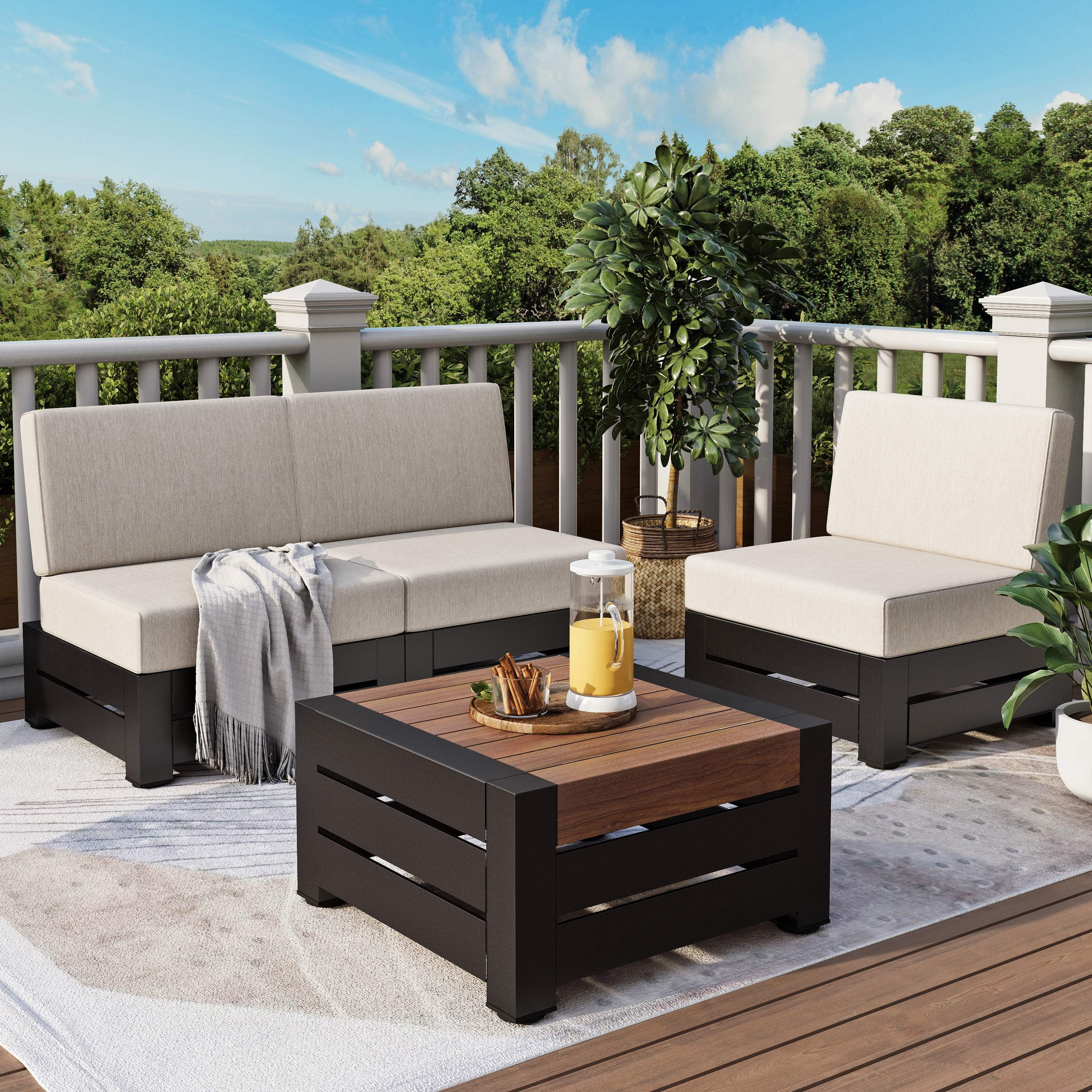MF Studio 4-Piece Patio Conversation Set, Outdoor Sectional Sofa ...