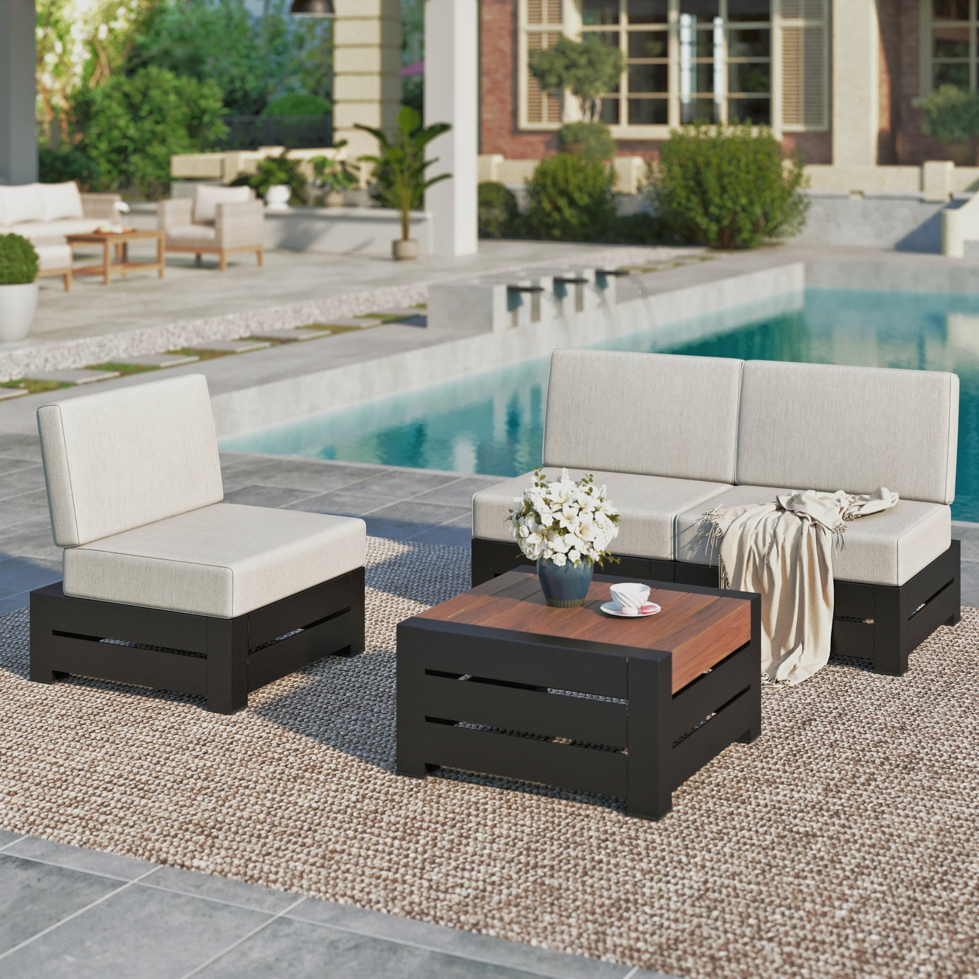 MF Studio 4-Piece Patio Conversation Set, Outdoor Sectional Sofa ...