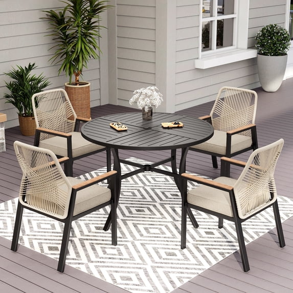 MF Studio 5-Piece Outdoor Dining Set, 4 Cushioned Rattan Chairs and ...
