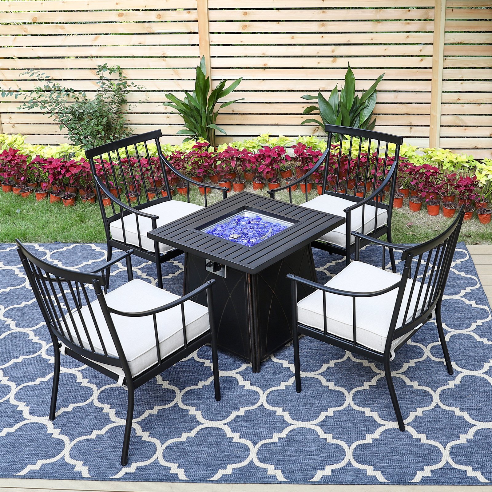 Hanover Fontana 5-Piece Fire Pit Chat Set with 4 Sling Swivel Rockers ...
