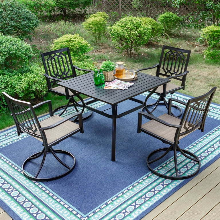 Mf Studio 5 Piece Outdoor Patio Dining Set 4 Piece 360 Degree Metal Swivel Chairs with Breathable Textilene Seats 37 inch Metal Steel Square Table