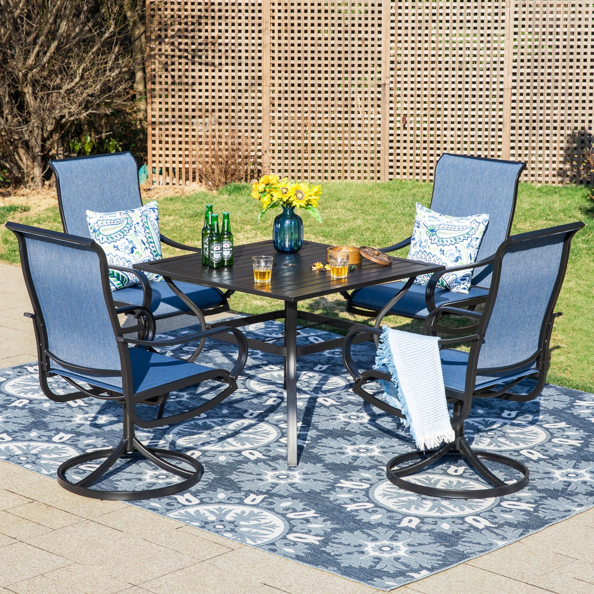 MF Studio 5-Piece Outdoor Patio Dining Set with High-Back Swivel Sling ...