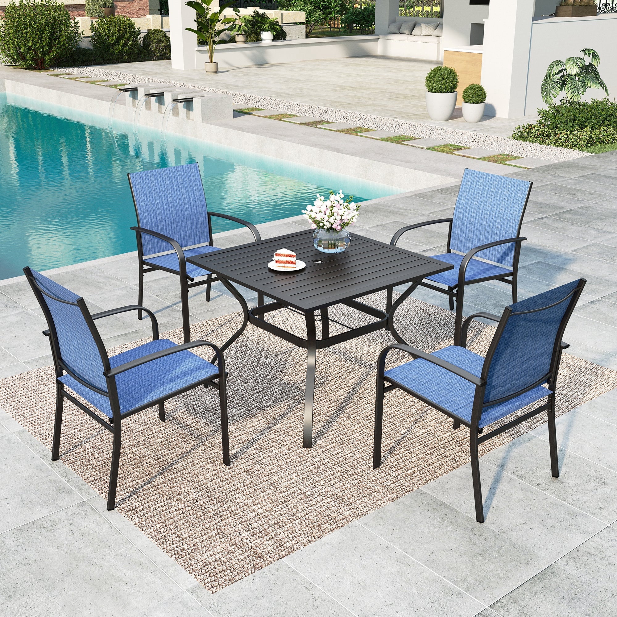 MF Studio 5-Piece Outdoor Patio Dining Set with Metal Steel Square ...