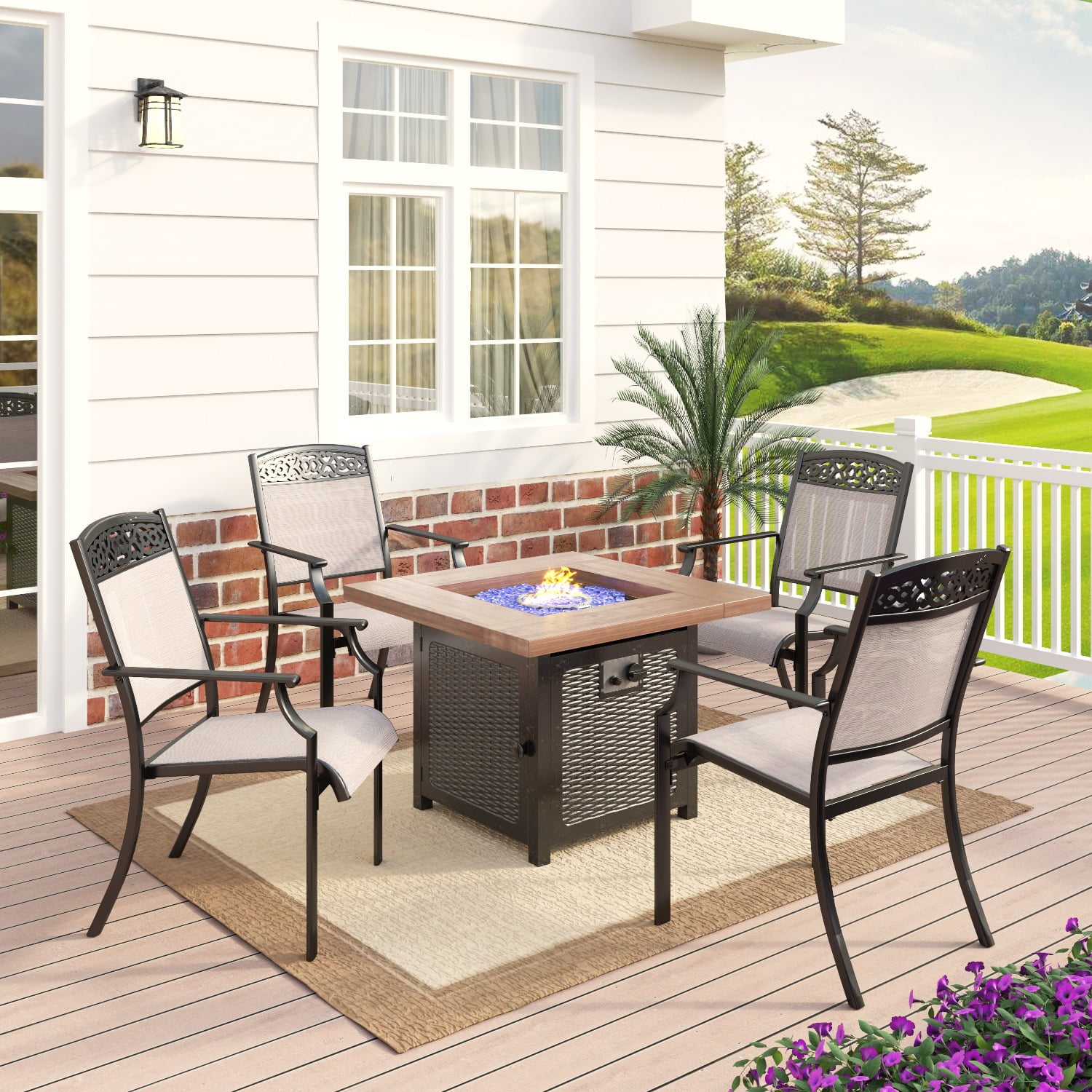 MF Studio 5-Piece Outdoor Patio Gas Fire Pit Set with 1 Piece 50,000 ...