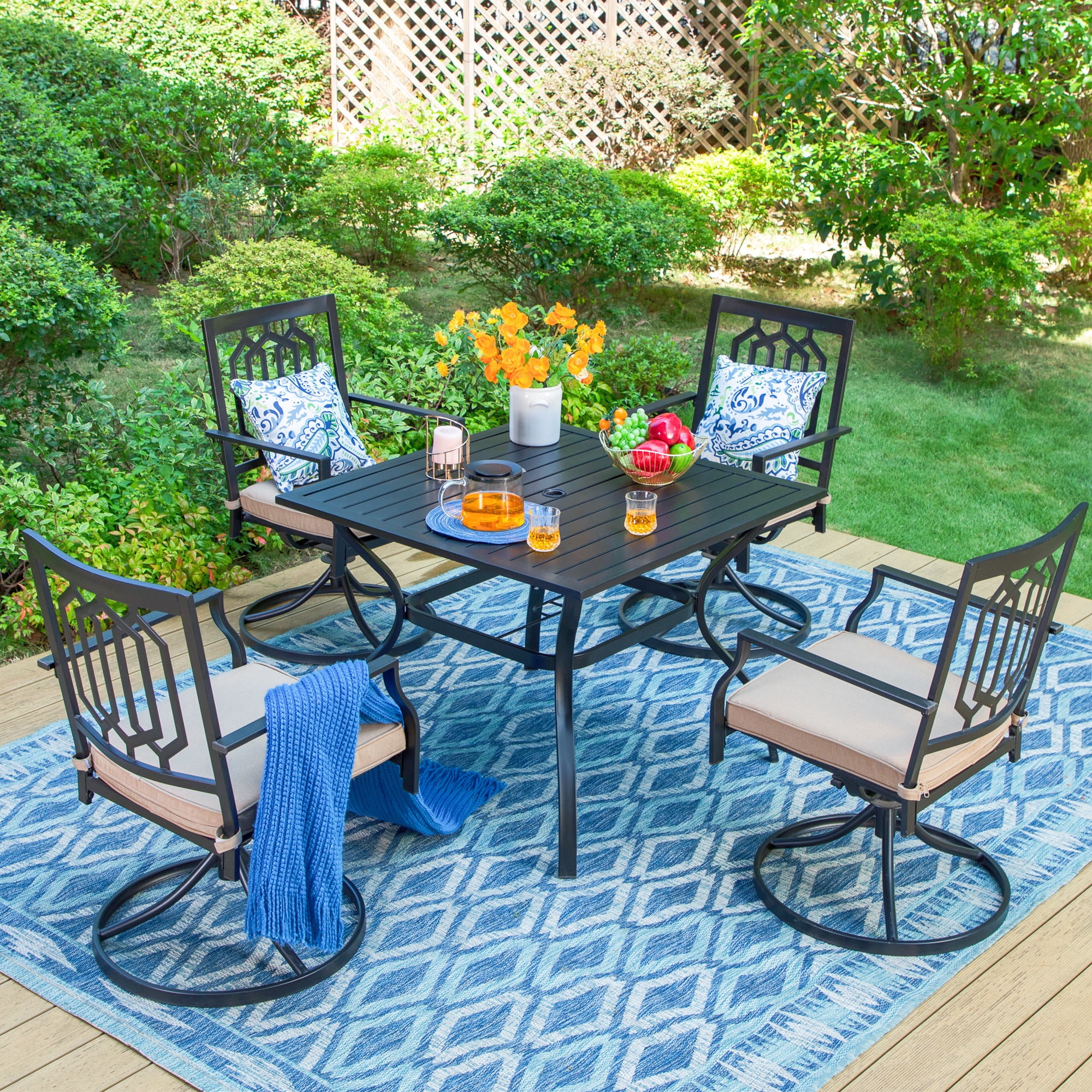 MF Studio 5-Piece Patio Dining Set Outdoor Metal Furniture with 4 ...