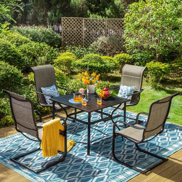 MF Studio 5pc Patio Dining Set, 4 C Spring Chairs & 1 Metal Table ...
