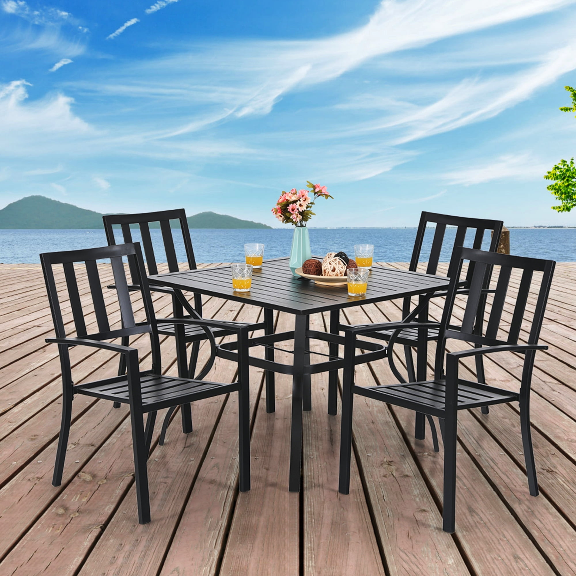 "MF Studio 5-Piece Modern Patio Dining Set, Black Exterior, 37"" Square ...