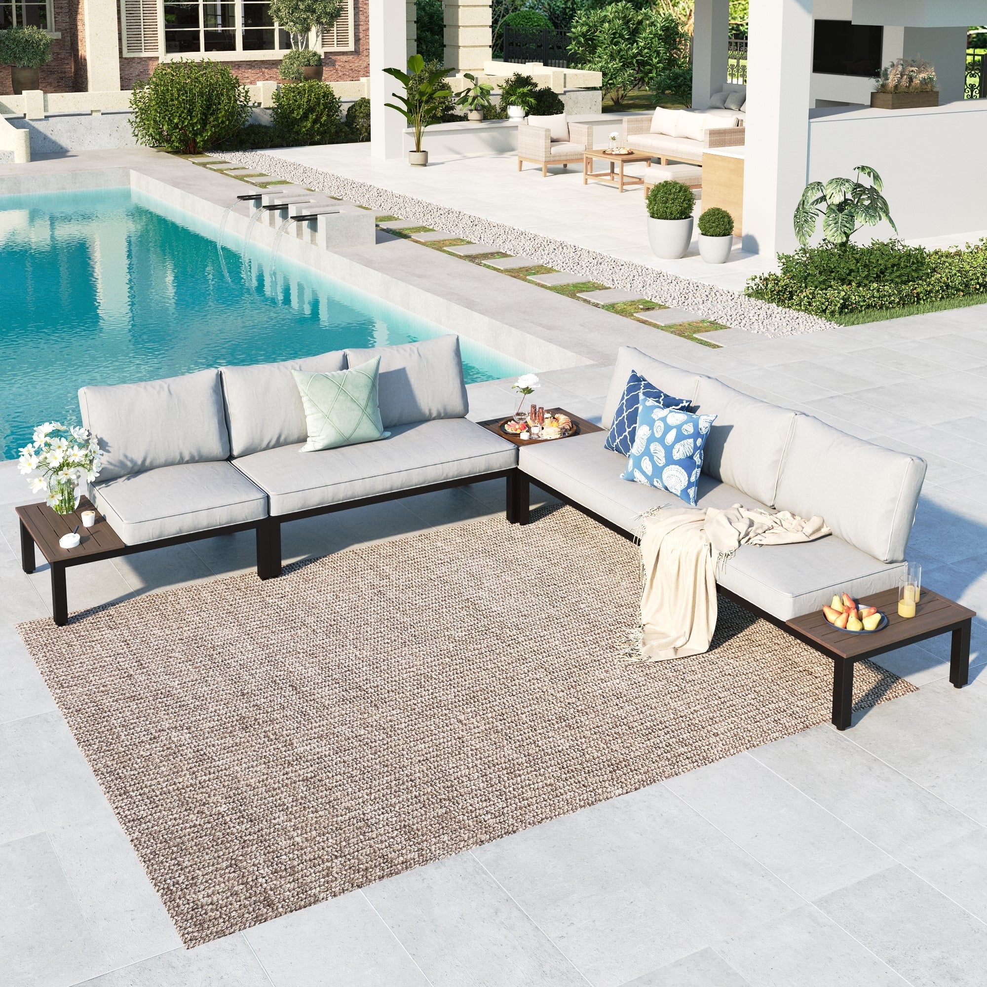 MF Studio 6-Seat Outdoor Patio Conversation Set, Outdoor Sectional Sofa with Full Set Cushions ...