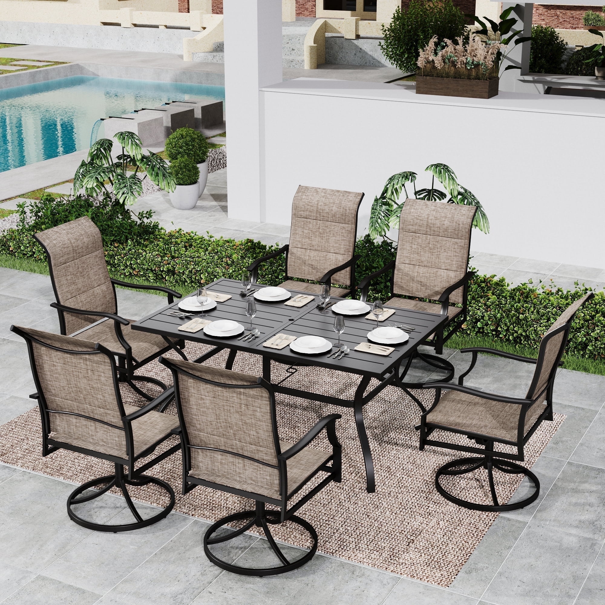 MF Studio 7-Piece Outdoor Patio Furniture Set with 6 Swivel Chairs ...