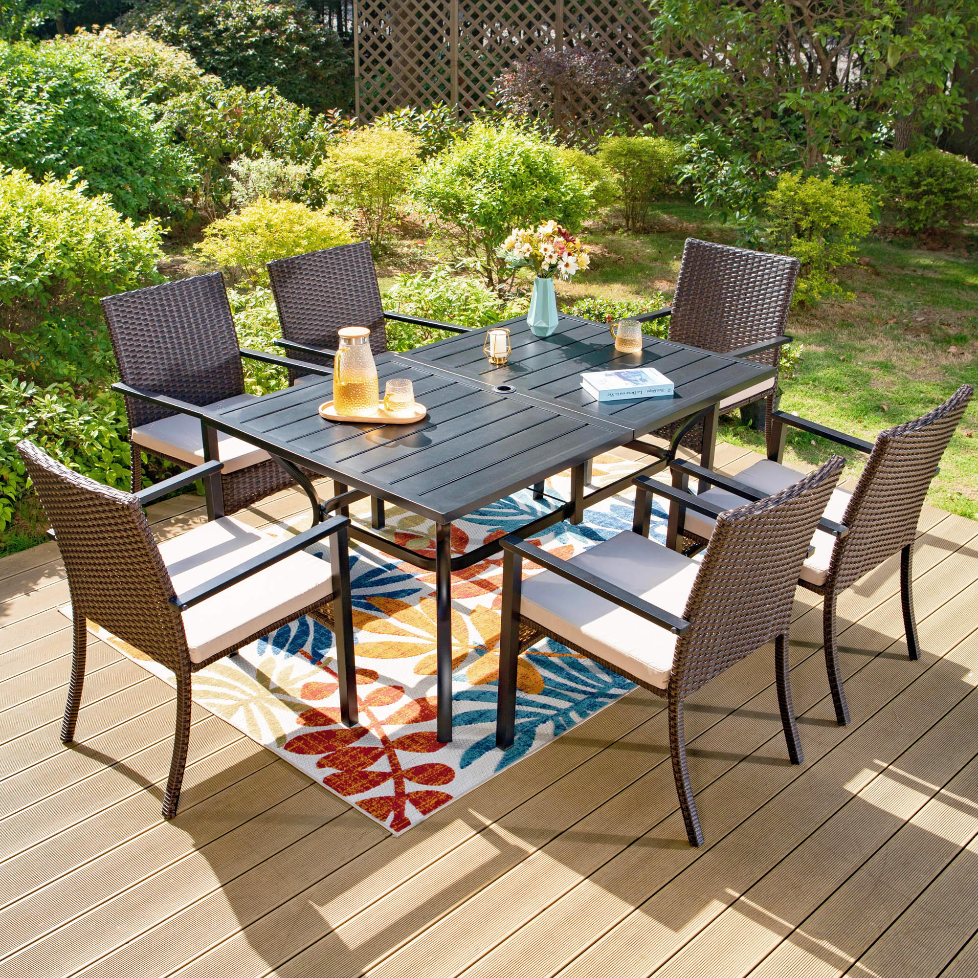 Manor Park Dark Brown Chevron 7-Piece Wood Outdoor Patio Dining Set ...