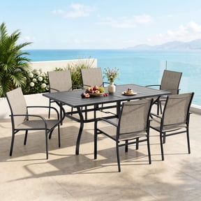 7-Piece Outdoor Patio Dining Set with 6 Textilene Chairs & 1 Metal ...