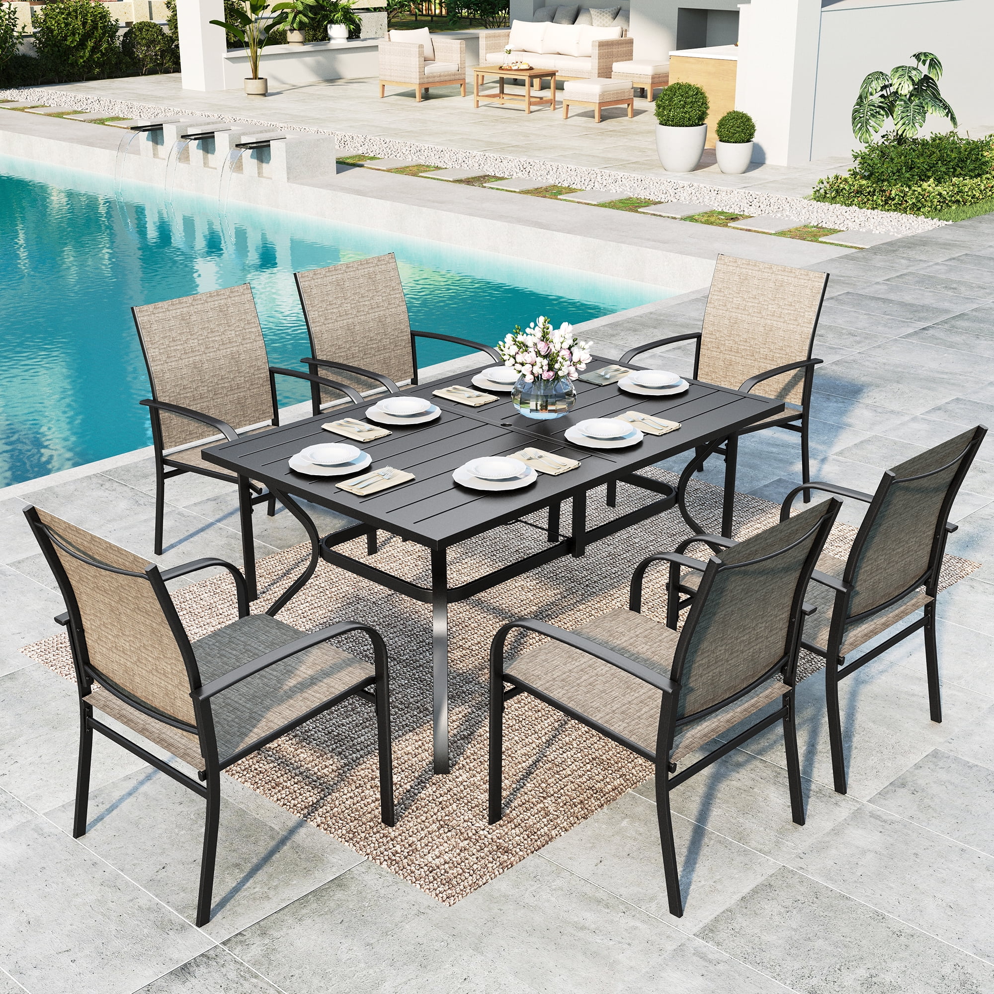 MF Studio 7-Piece Outdoor Patio Dining Set with Rectangle Steel Table ...