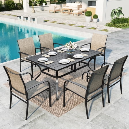 MF Studio 6-Piece Outdoor Patio Dining Set with 9 ft Umbrella, Stacking ...