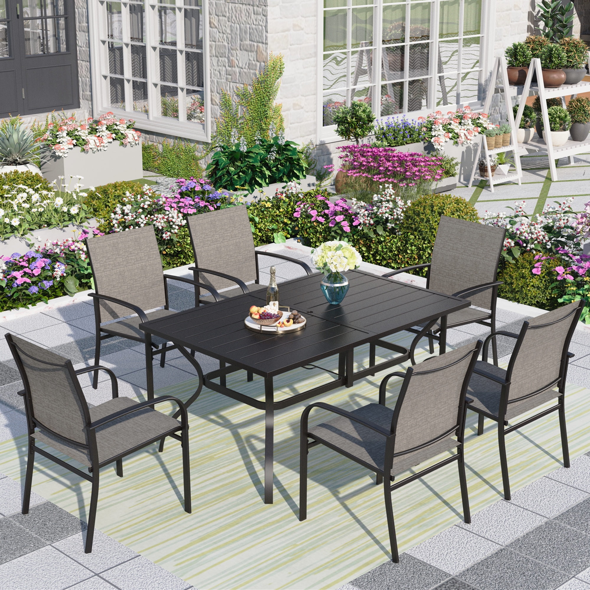 Patiojoy 7-Piece Rattan Dining Set for Backyard & Deck, Outdoor Patio ...