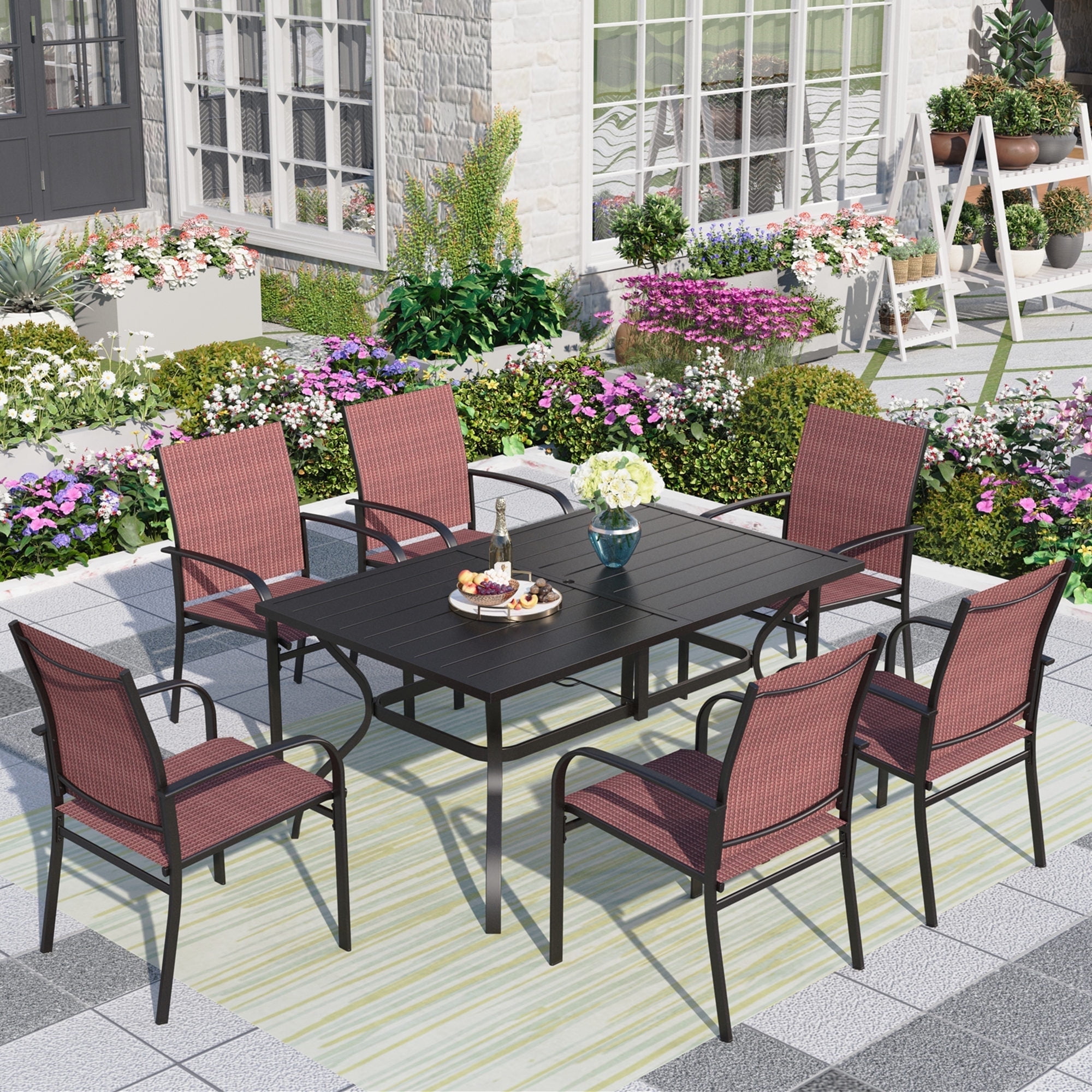 MF Studio 7-Piece Outdoor Patio Dining Set with Rectangle Steel Table ...