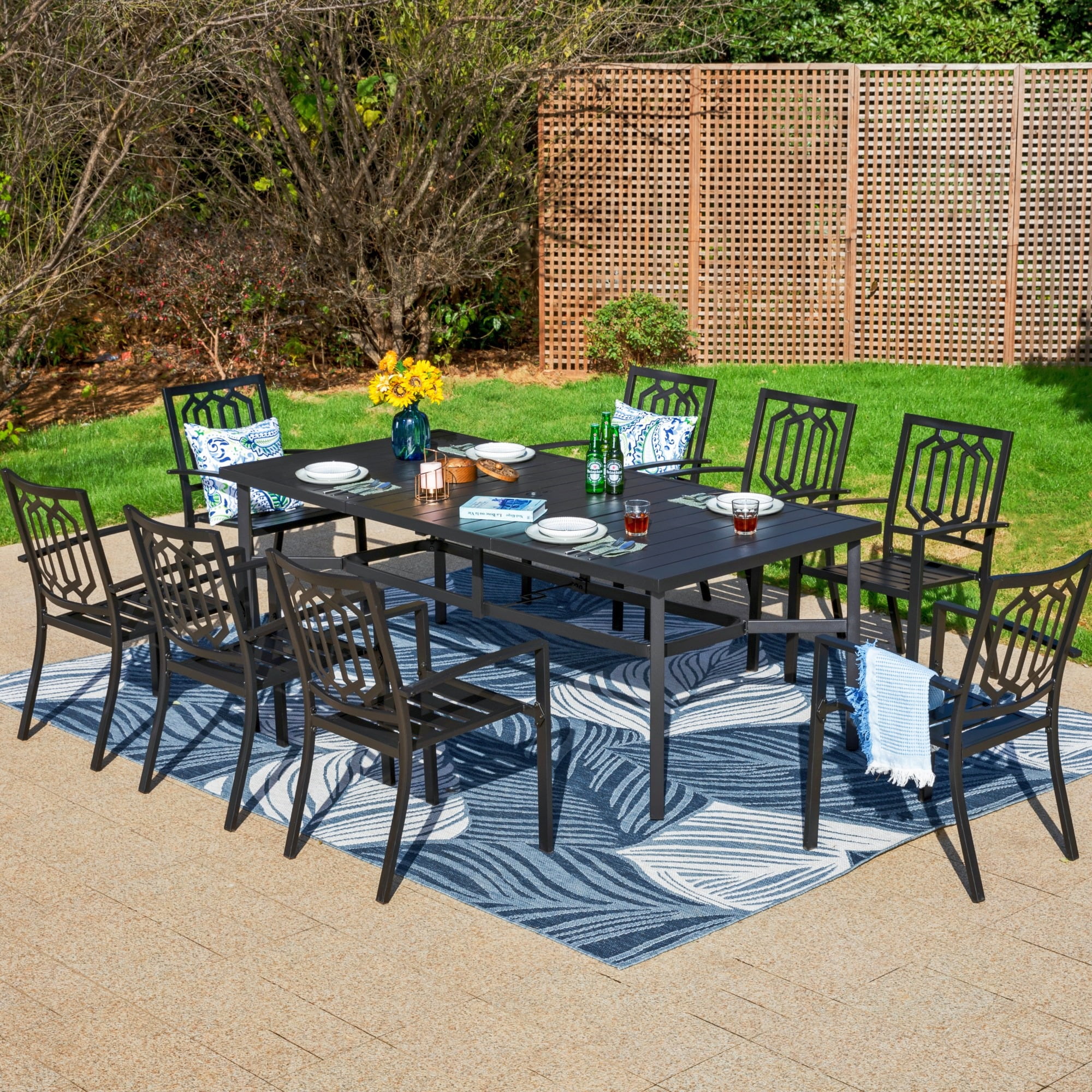 MF Studio 9-Piece Outdoor Patio Dining Set with Stacking Chairs & 8 ...