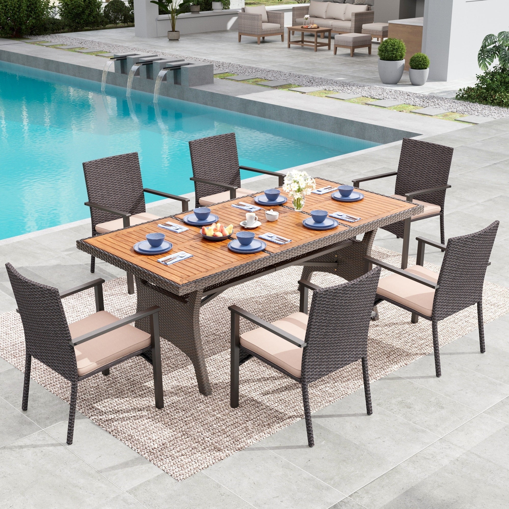 MF Studio 7-Piece Patio Dining Set, All-Weather Rattan Outdoor Dining ...