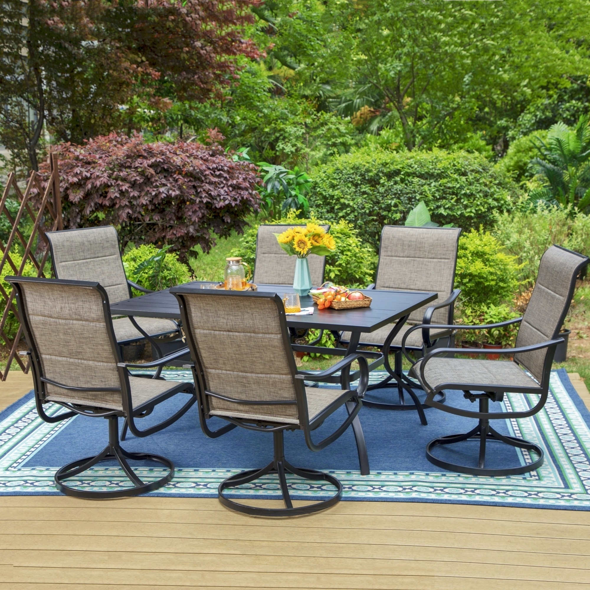 MF Studio 7-Piece Patio Dining Set with 6 High-Back Swivel Padded Sling ...