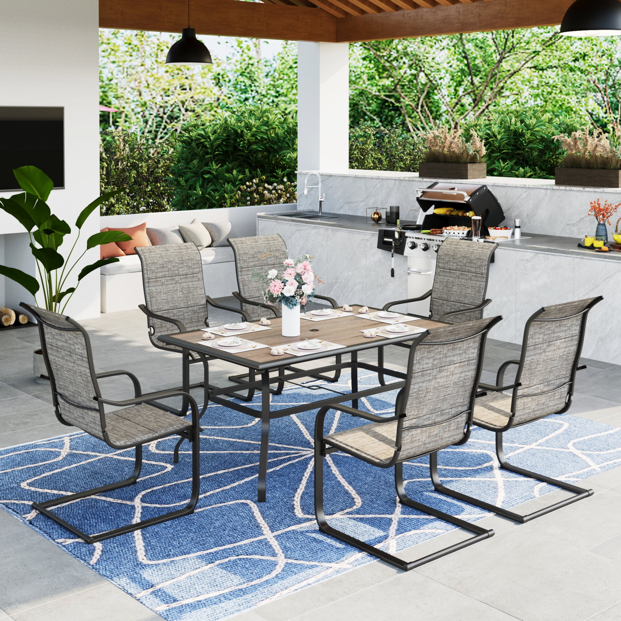 MF Studio Modern 6-Seat Outdoor Patio Dining Set with C Spring Chairs ...