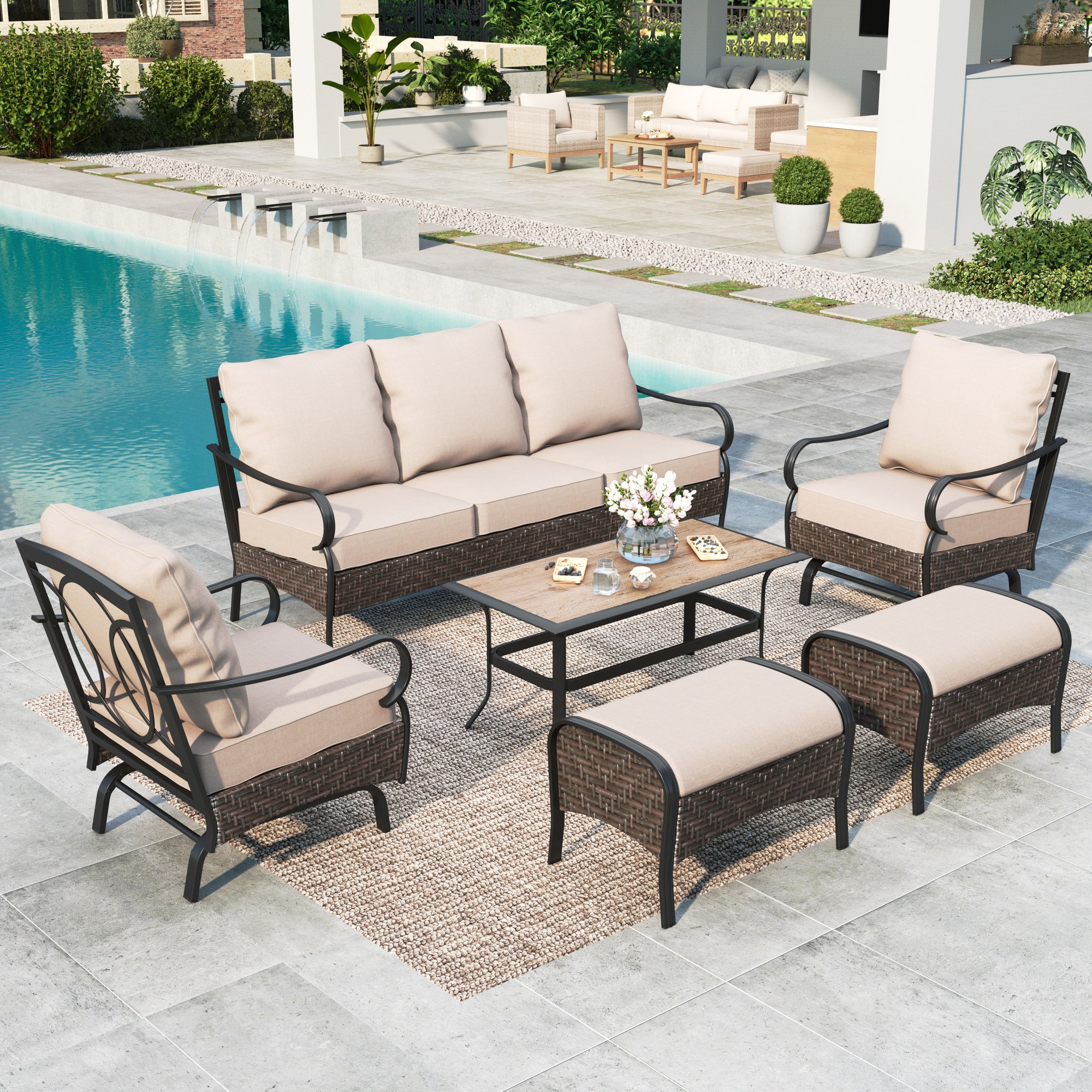 2-Piece Outdoor 3-Seater Sofa and Coffee Table Conversation Set ...
