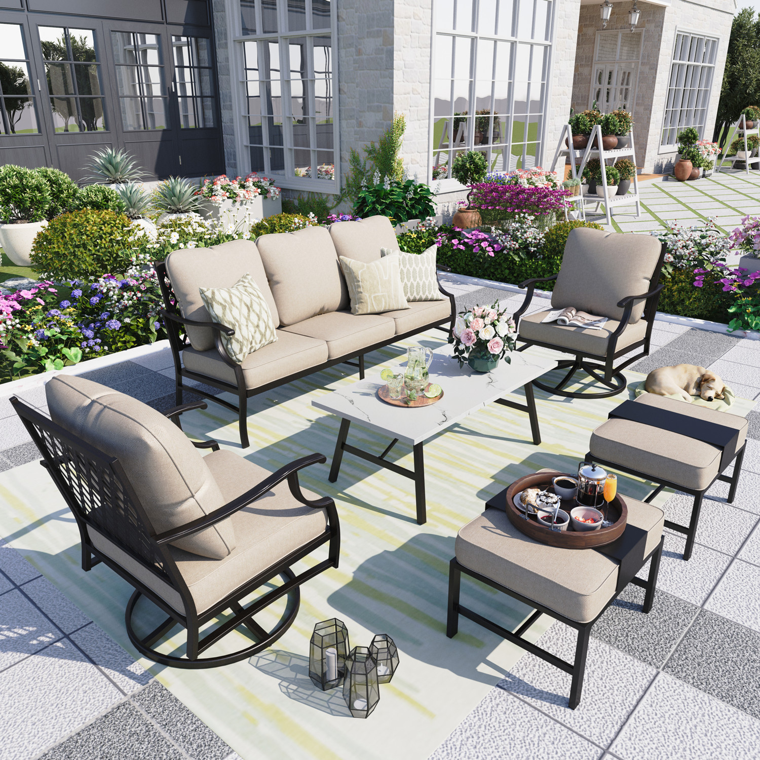 SOLAURA 4-Piece Outdoor Patio Conversation Sets Metal Loveseat, Chairs ...