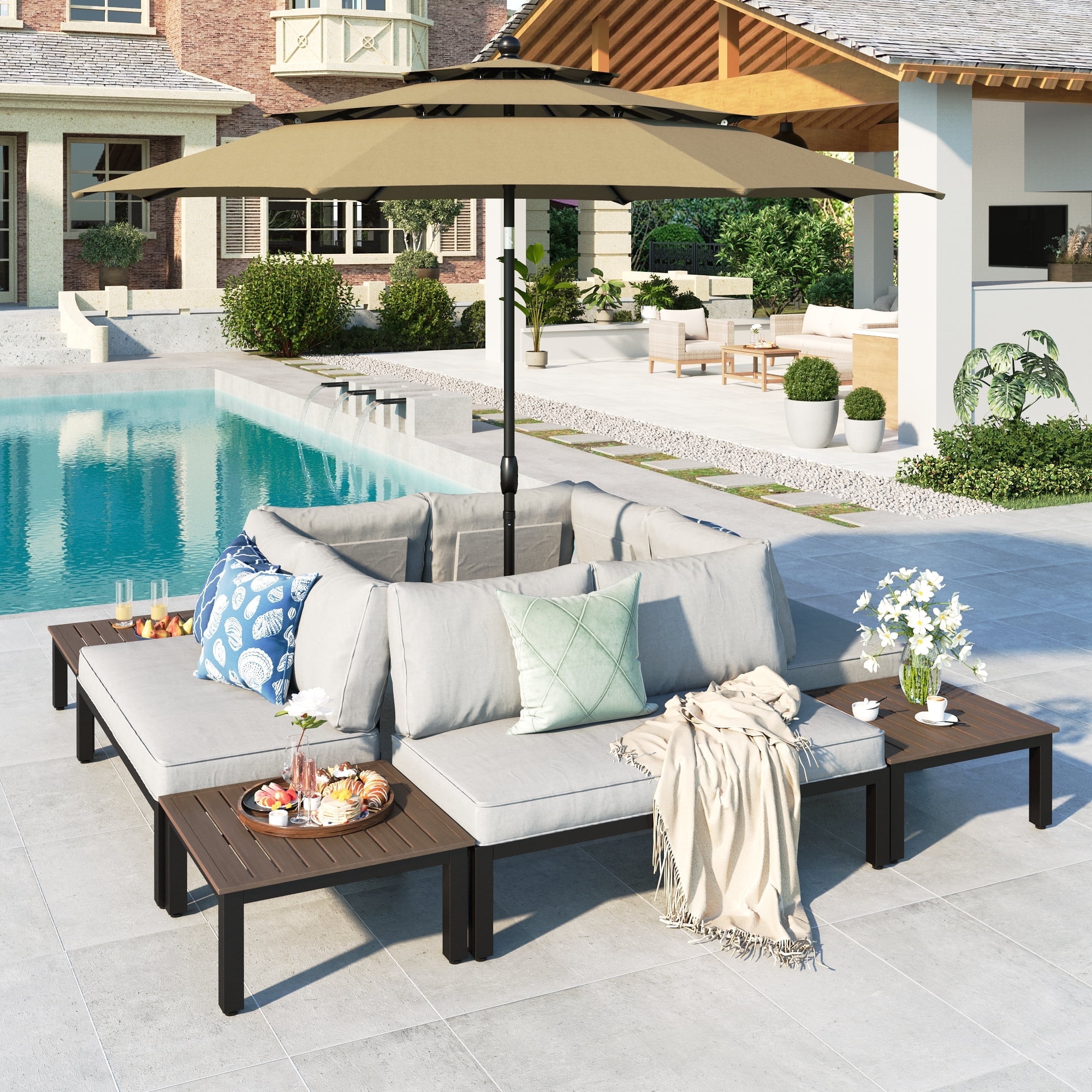 MF Studio 8-Seat Outdoor Patio Conversation Set with 3 Tiers 10ft Beige ...