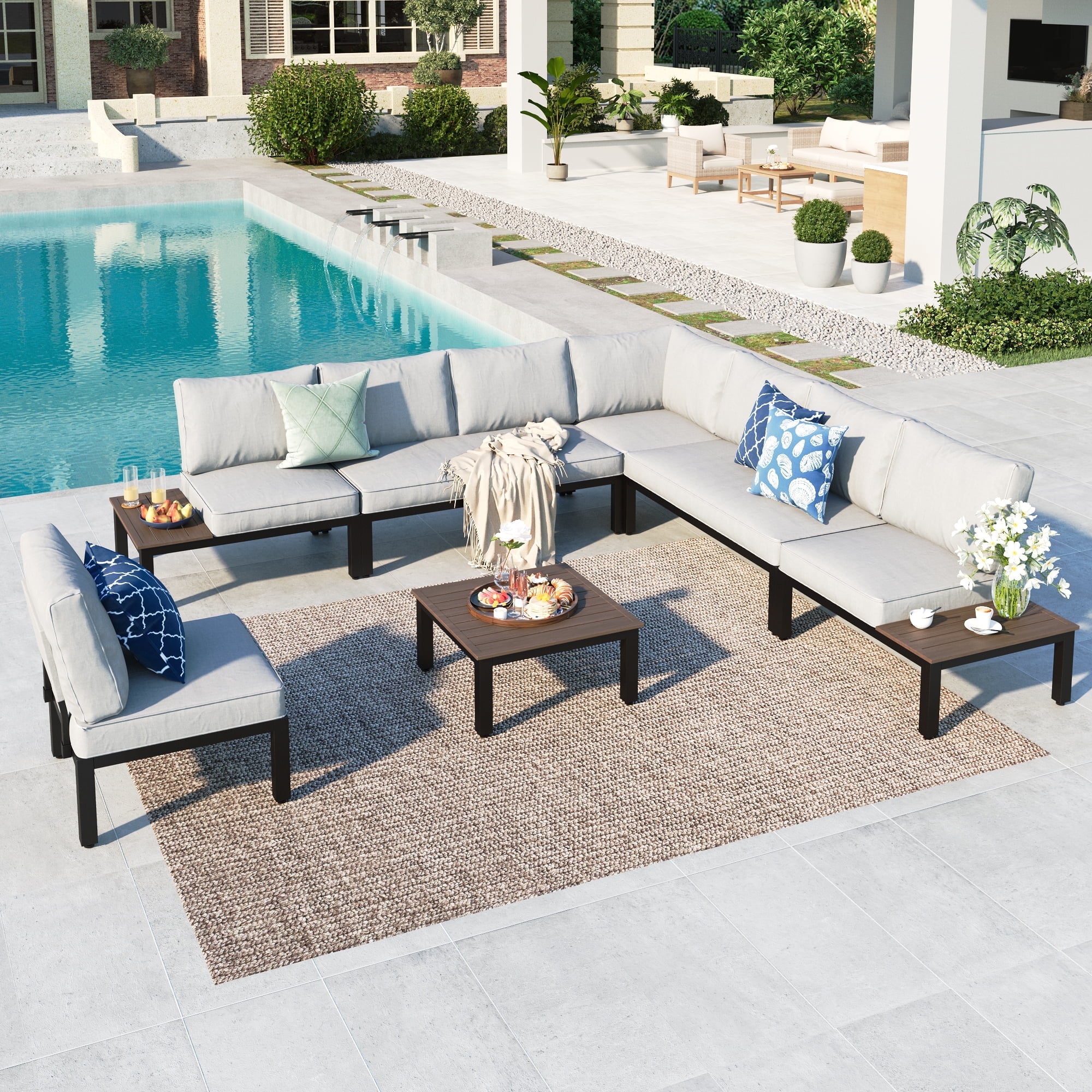 MF Studio 8 Steel Powder coated Outdoor Conversation Sets with Sofa and ...