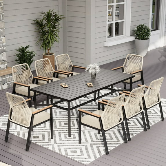 MF Studio 9-Piece Outdoor Dining Set with Cushioned Rattan Chairs ...