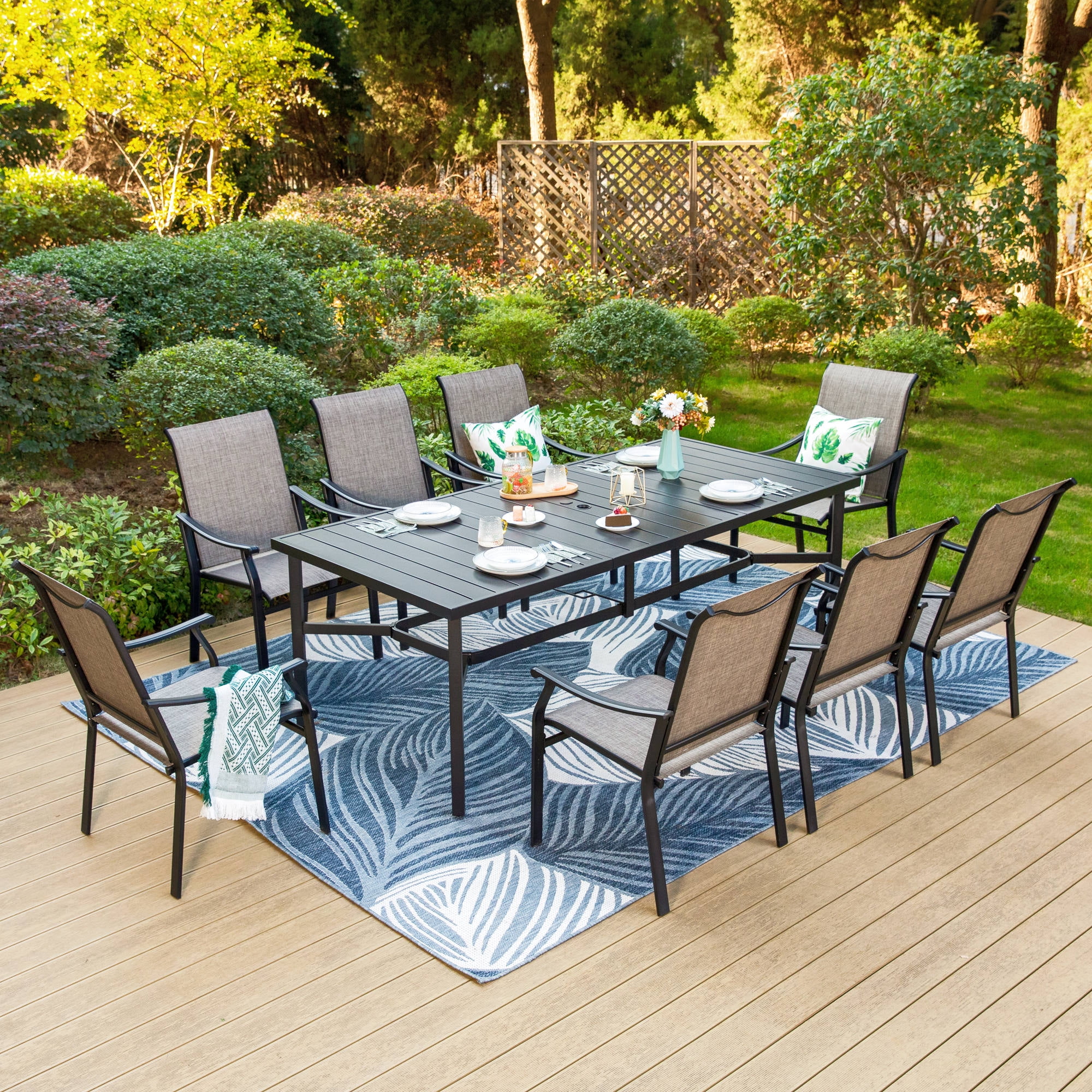 MF Studio 9-Piece Patio Dining Set with High-Back Sling Chairs & Large ...