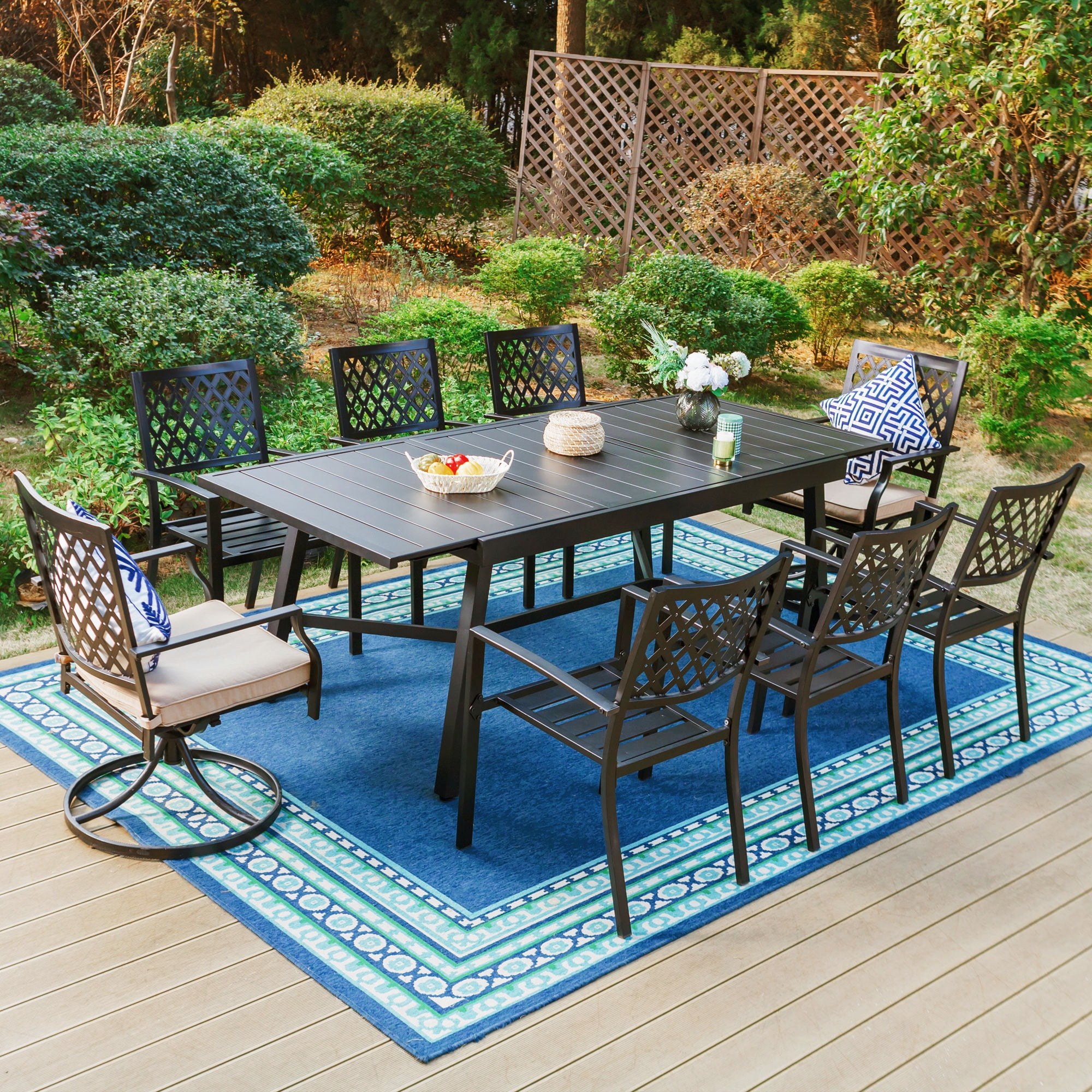 MF Studio 9-Piece Outdoor Dining Set with Swivel Cushioned Chairs & 8 ...