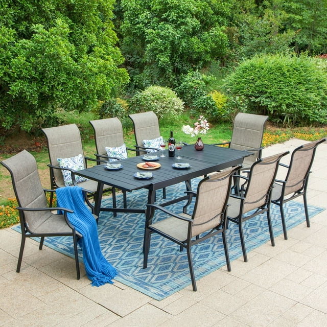 MF Studio 9-Piece Outdoor Patio Dining Set with Large Expandable Metal ...