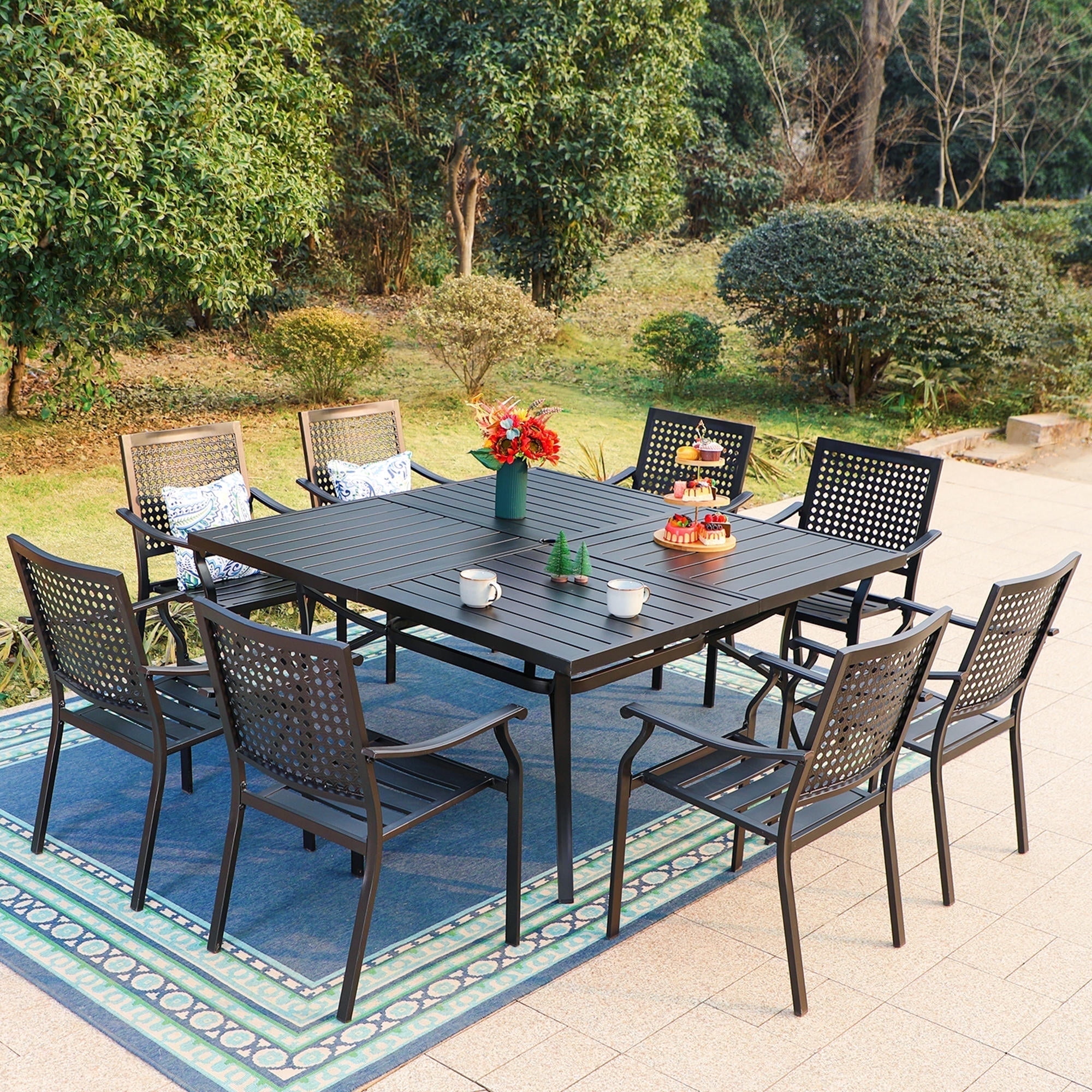 MF Studio 9-Piece Patio Dining Set, Large Metal Table & Stackable ...