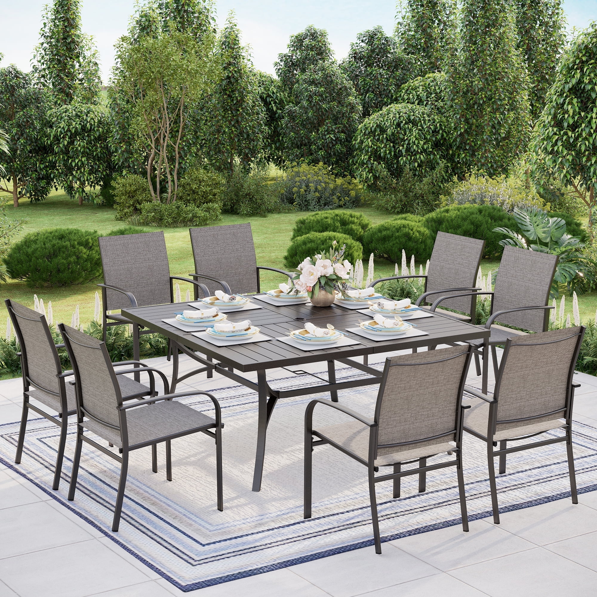 MF Studio 9-Piece Outdoor Patio Dining Set with Large Square Steel ...