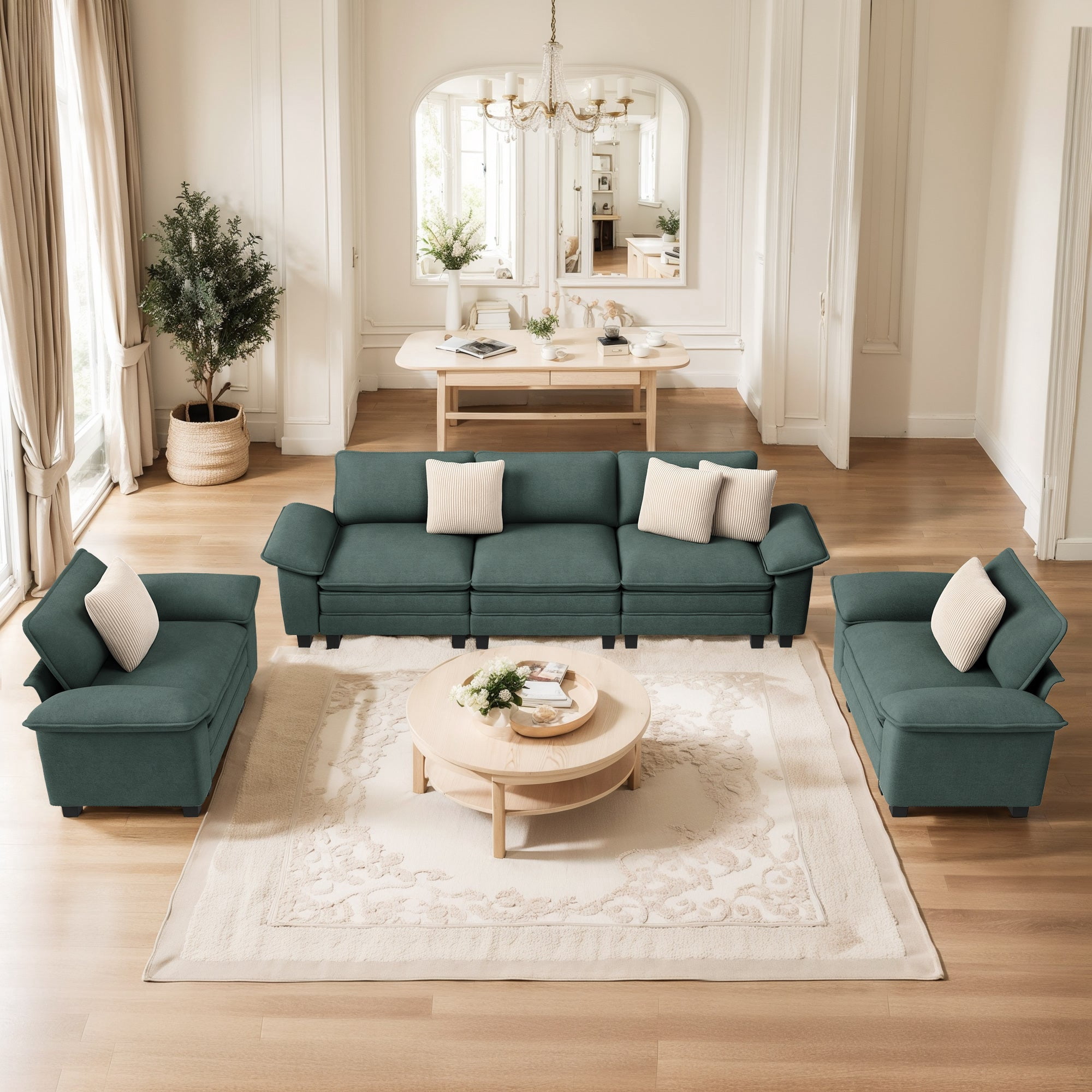 MF Studio Living Room Furniture Set, 3-Seat & 2 Single Sofa Sectional ...