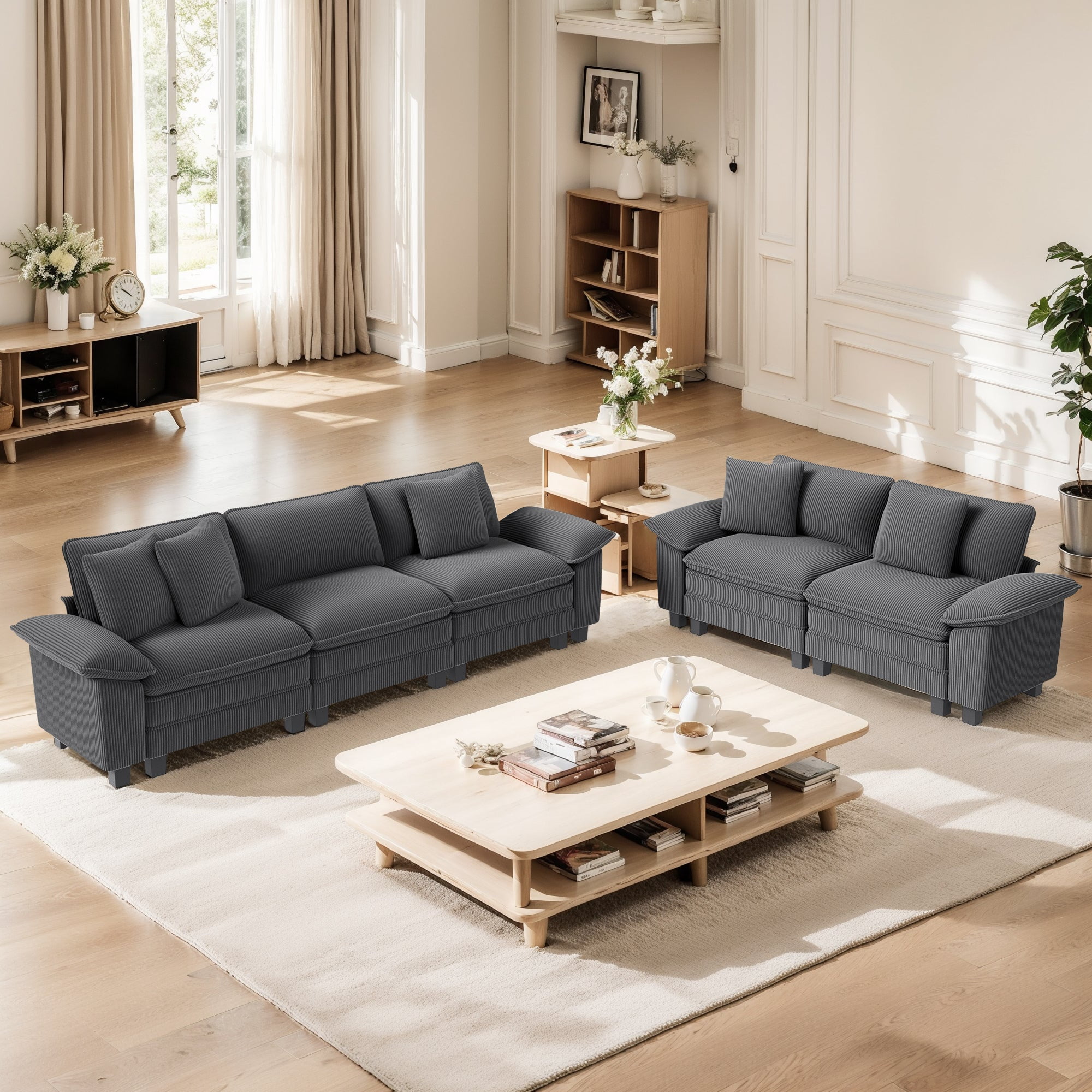 MF Studio Living Room Furniture Set, 3-Seat & Loveseat Sectional Sofa ...